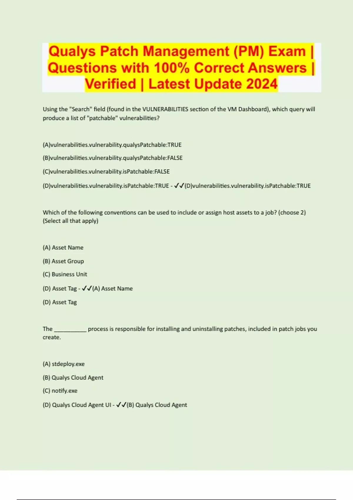 Qualys Patch Management (PM) Exam | Questions with 100% Correct Answers ...