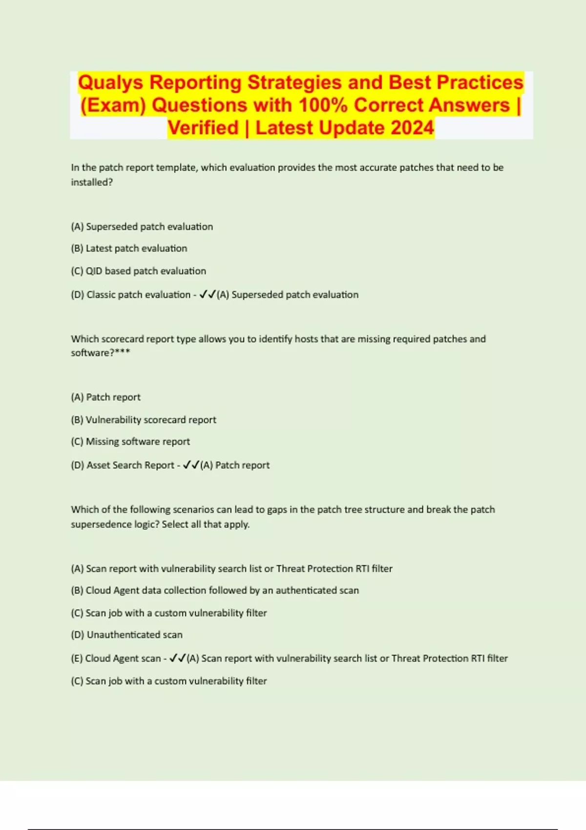 Qualys Reporting Strategies and Best Practices (Exam) Questions with ...