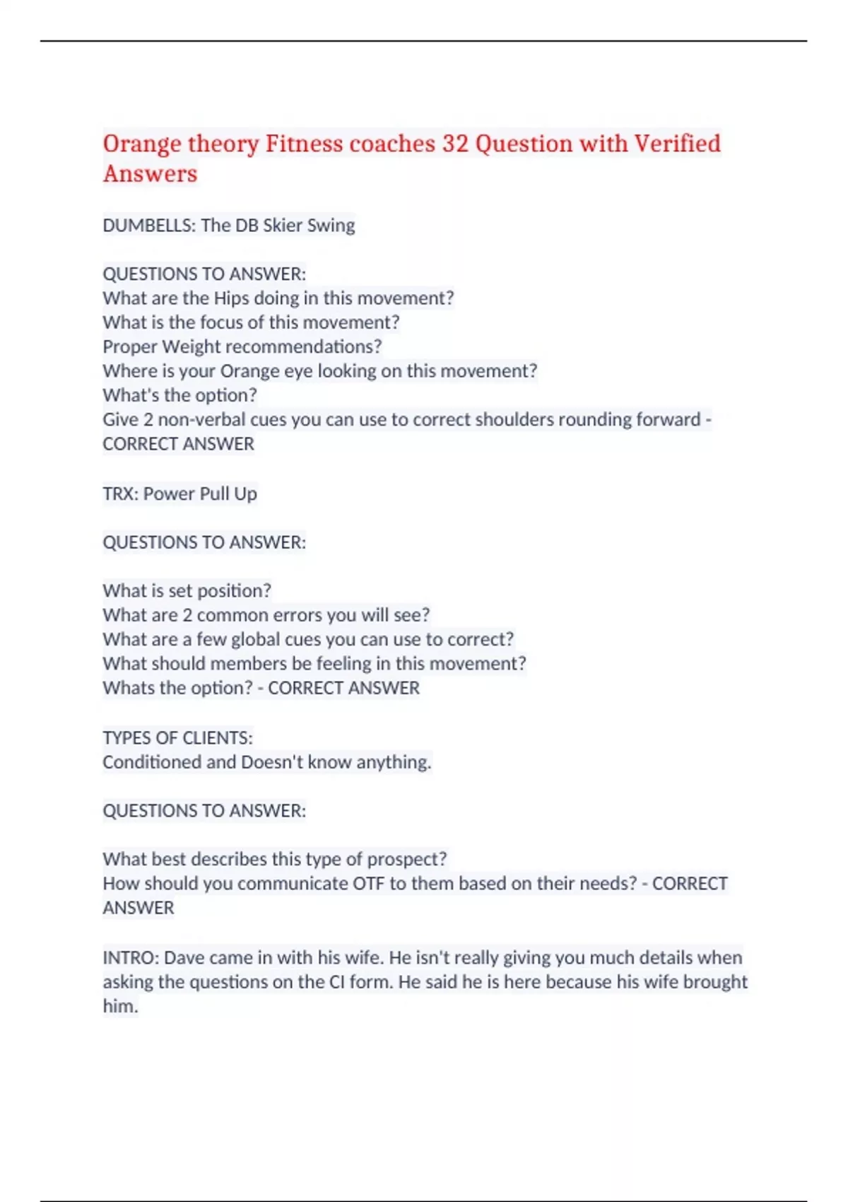 Orange theory Fitness coaches 32 Question with Verified Answers,100% ...