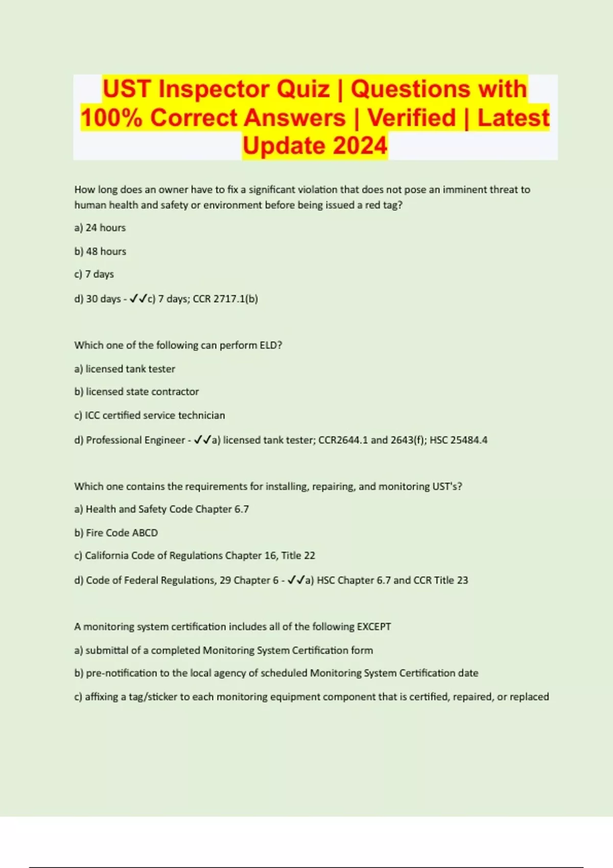 UST Inspector Quiz | Questions with 100% Correct Answers | Verified ...