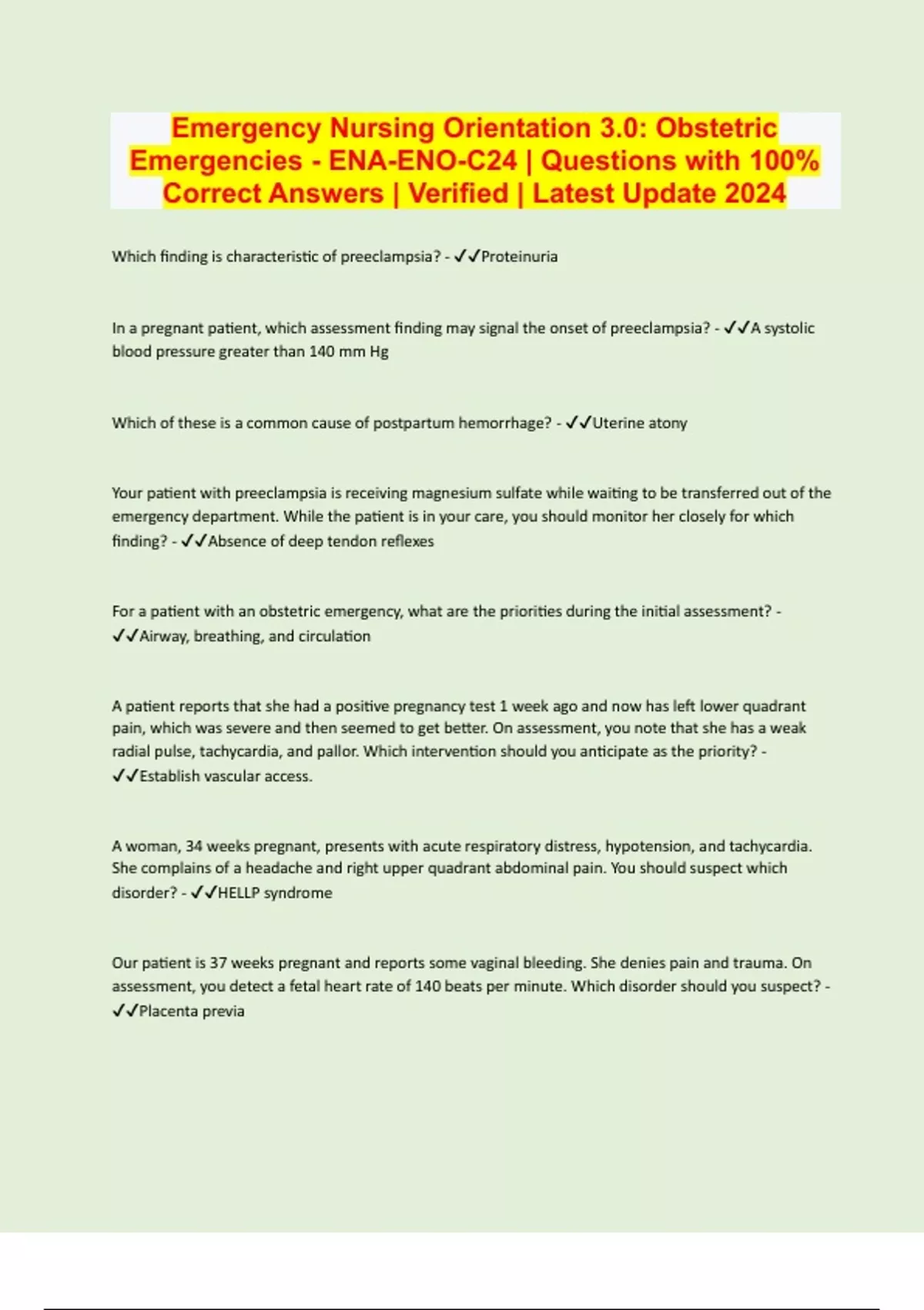 Emergency Nursing Orientation 3.0: Obstetric Emergencies - ENA-ENO-C24 ...