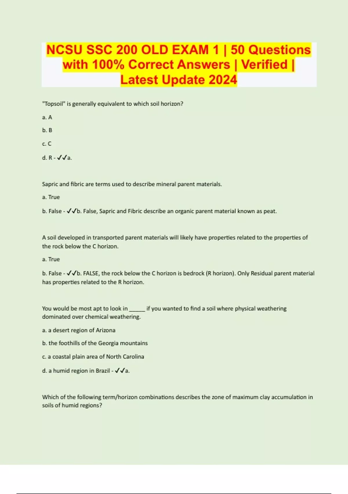 NCSU SSC 200 OLD EXAM 1 | 50 Questions with 100% Correct Answers ...