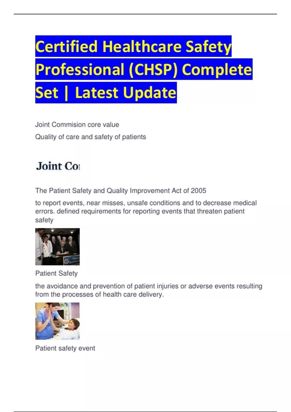 Certified Healthcare Safety Professional (CHSP) Complete Set | Latest ...