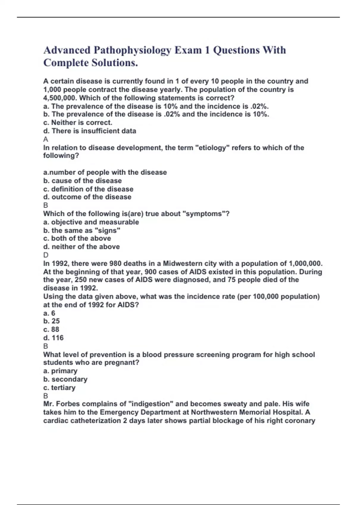 Advanced Pathophysiology Exam 1 Questions With Complete Solutions ...