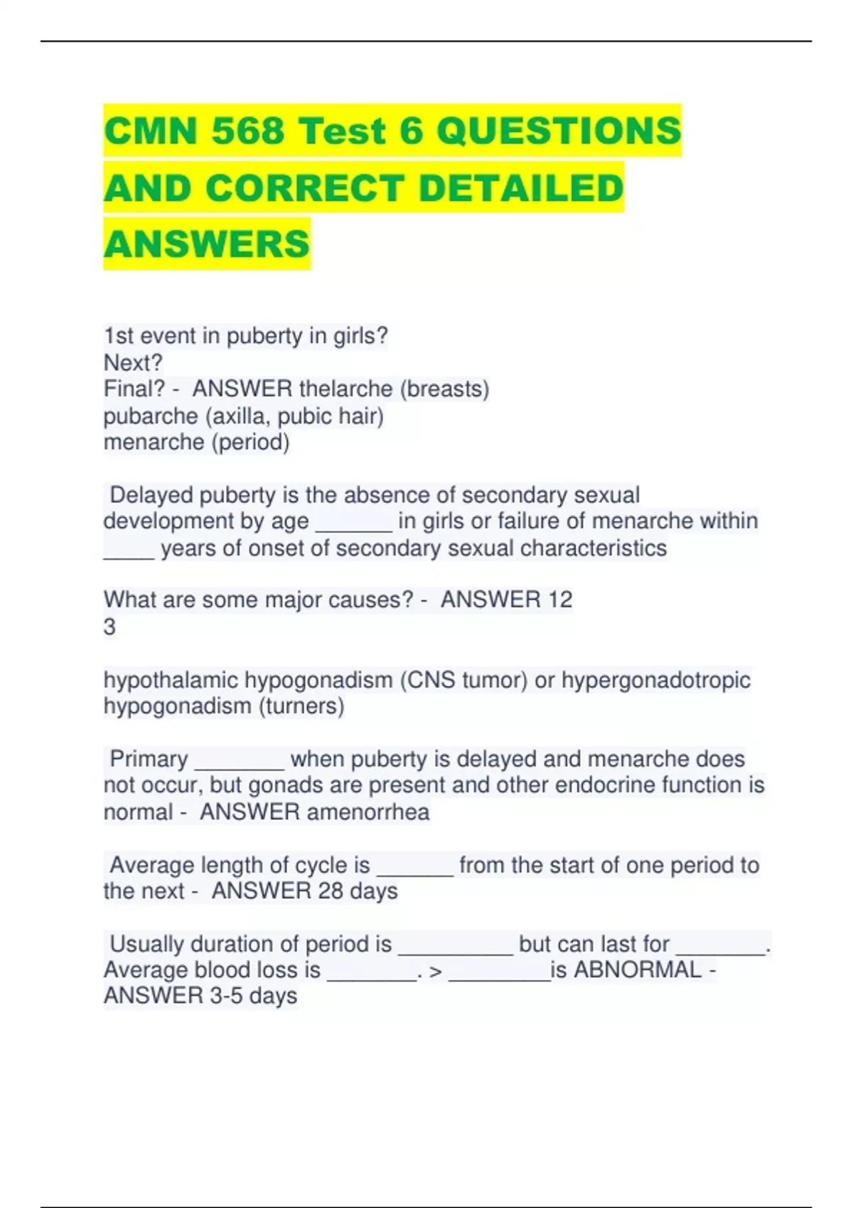CMN 568 Test 6 QUESTIONS AND CORRECT DETAILED ANSWERS - CMN 568 Te ...