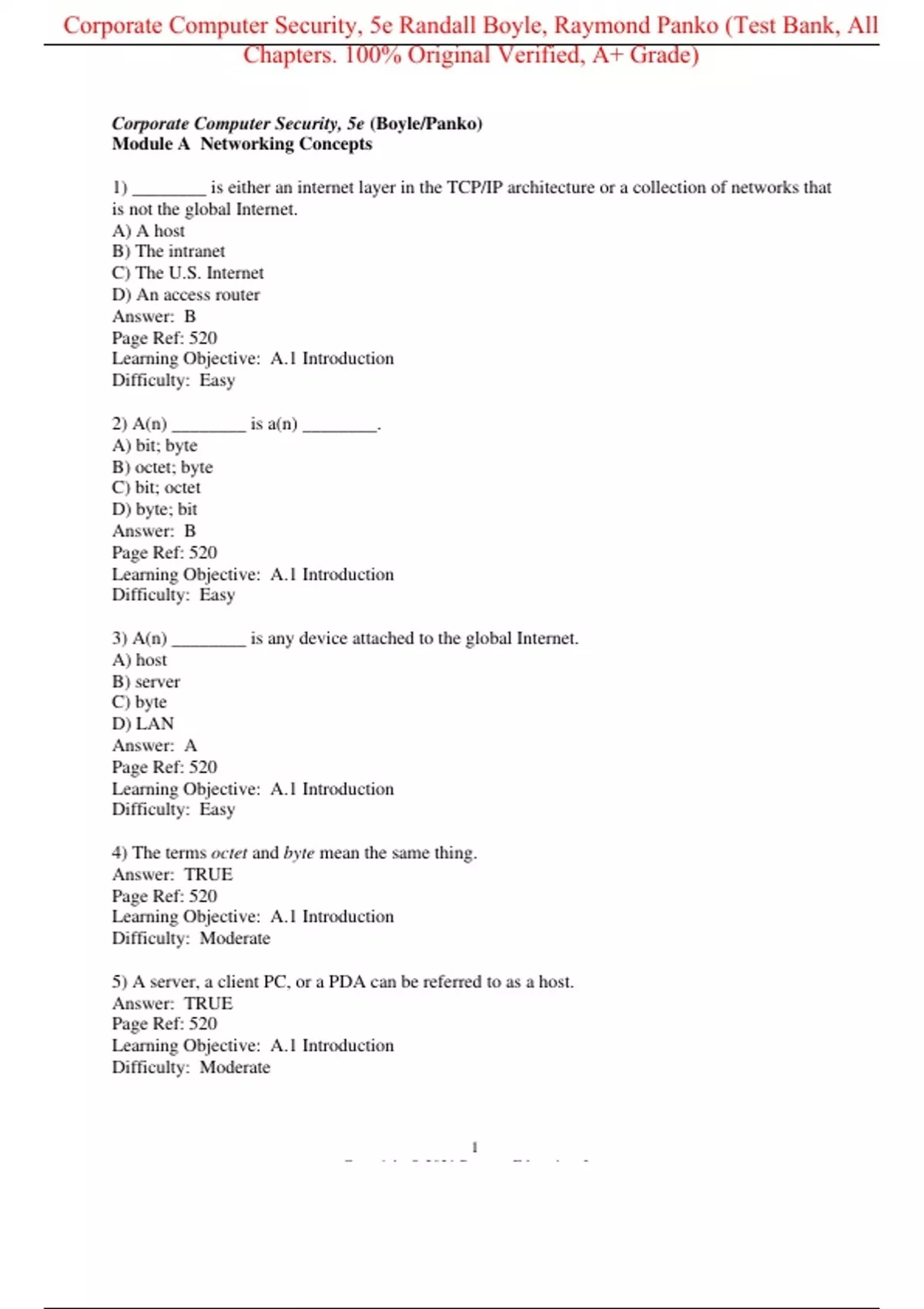Test Bank For Corporate Computer Security 5th Edition By Randall Boyle ...