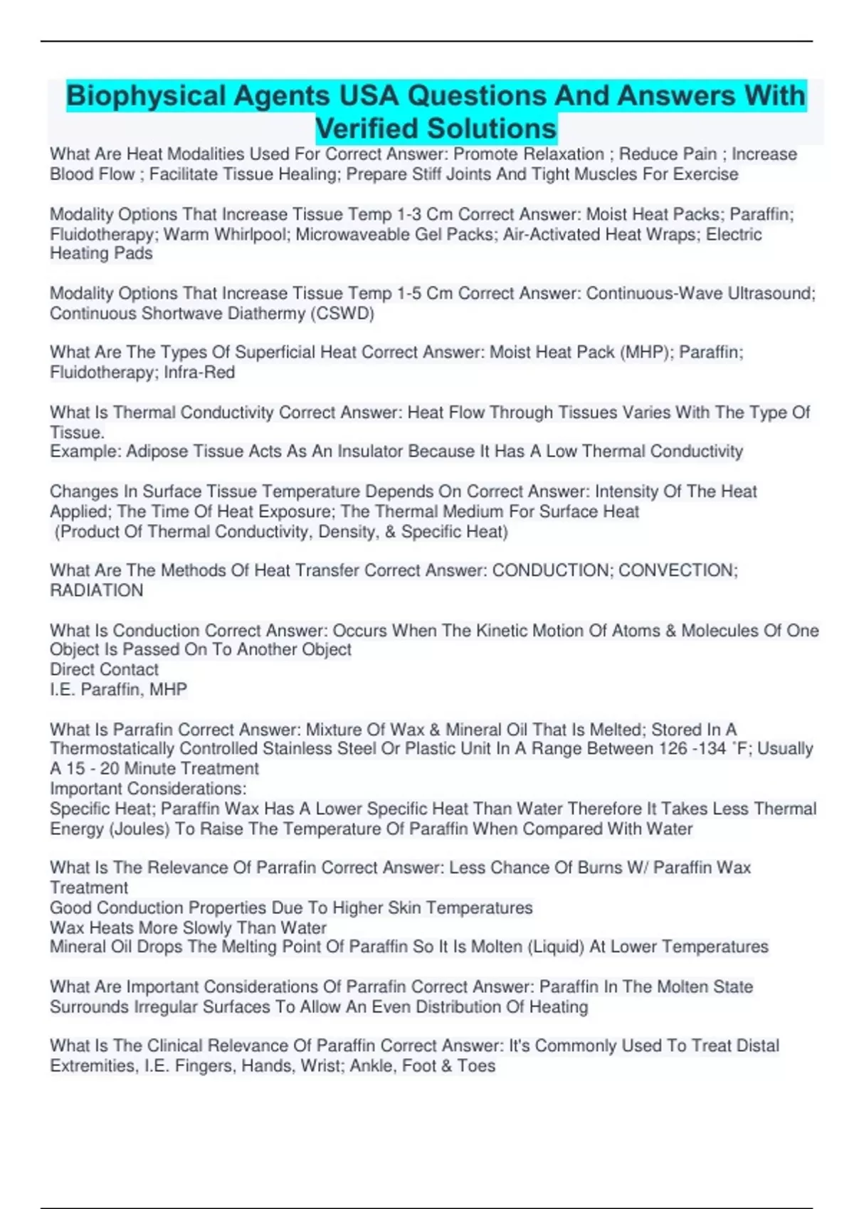 Biophysical Agents: Final Exam With Questions And Answers 2023 ...