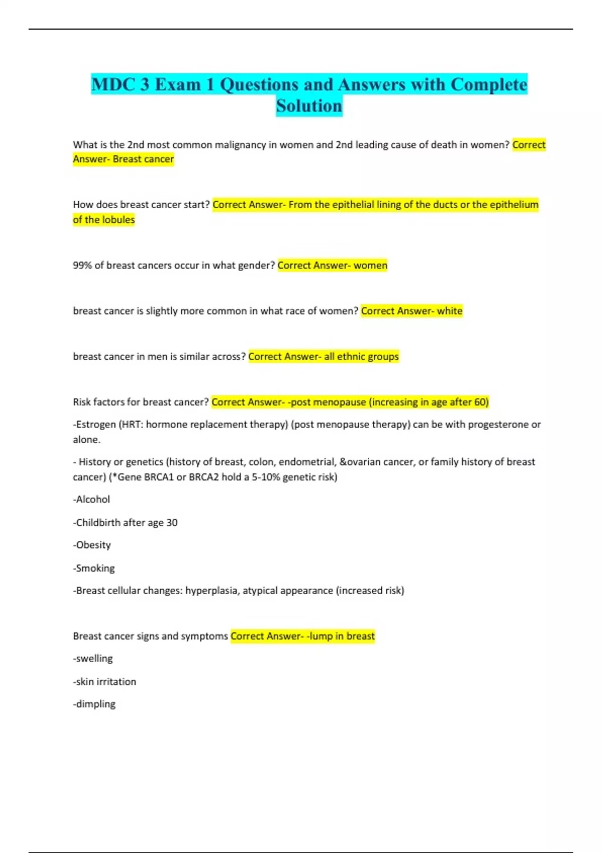 MDC 3 Exam 1 Questions and Answers with Complete Solution - NUR 2502 ...