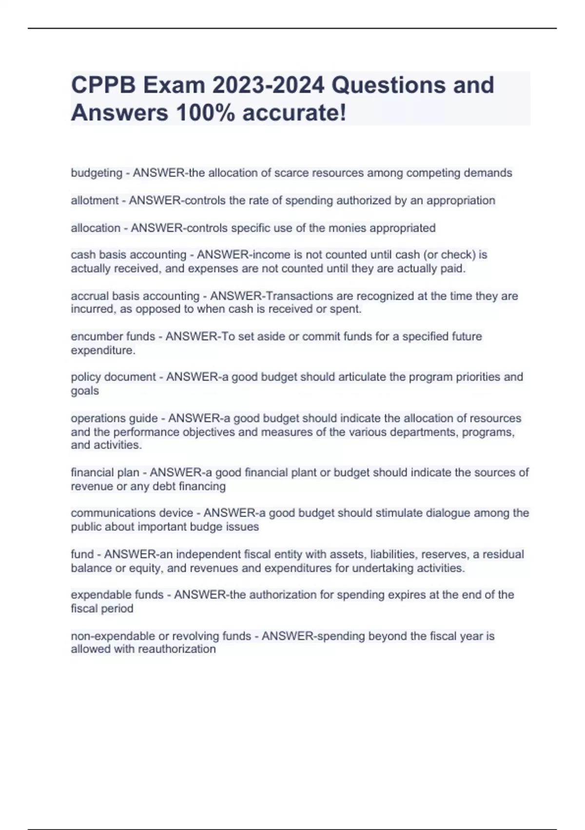 Cppb Exam Questions And Answers 100 Accurate Cppb Stuvia Us