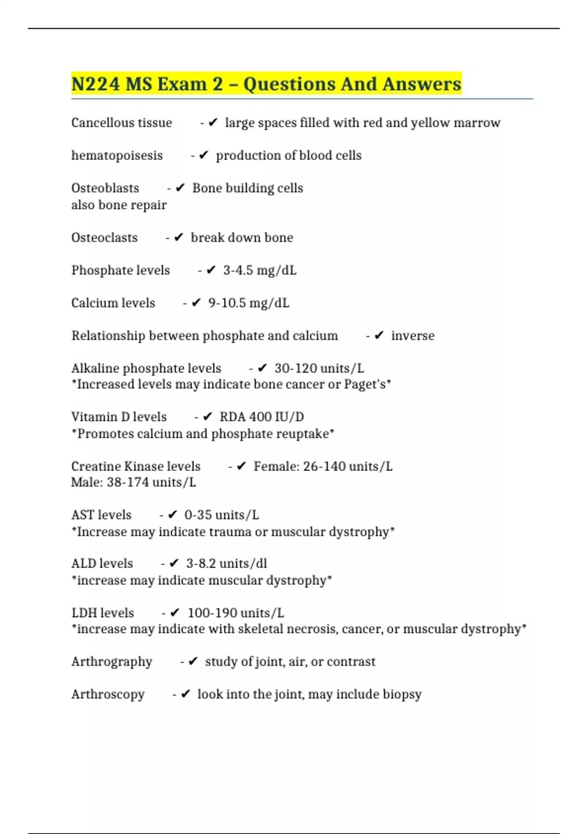 N224 MS Exam 2 – Questions And Answers - N224 - Stuvia US