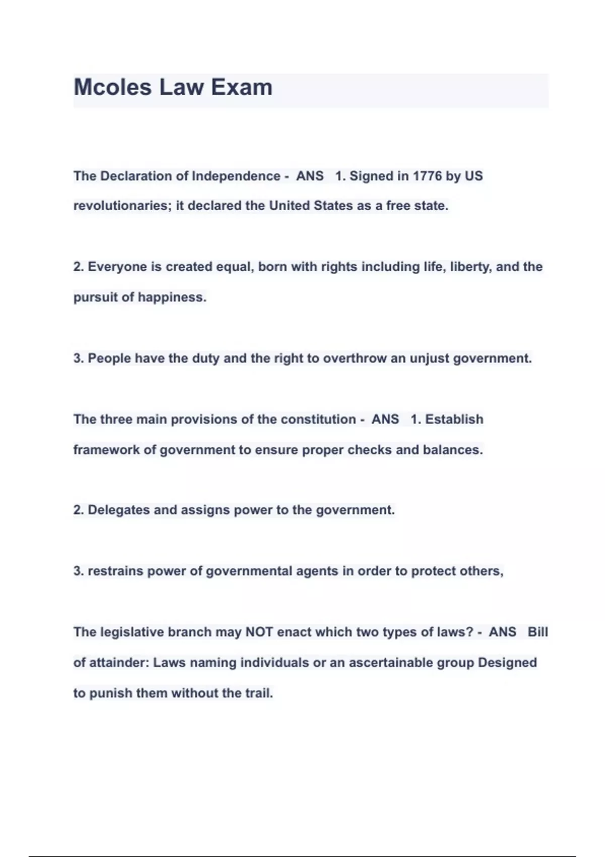 Mcoles Law Exam QUESTIONS & ANSWERS 2023( A+ GRADED 100% VERIFIED ...