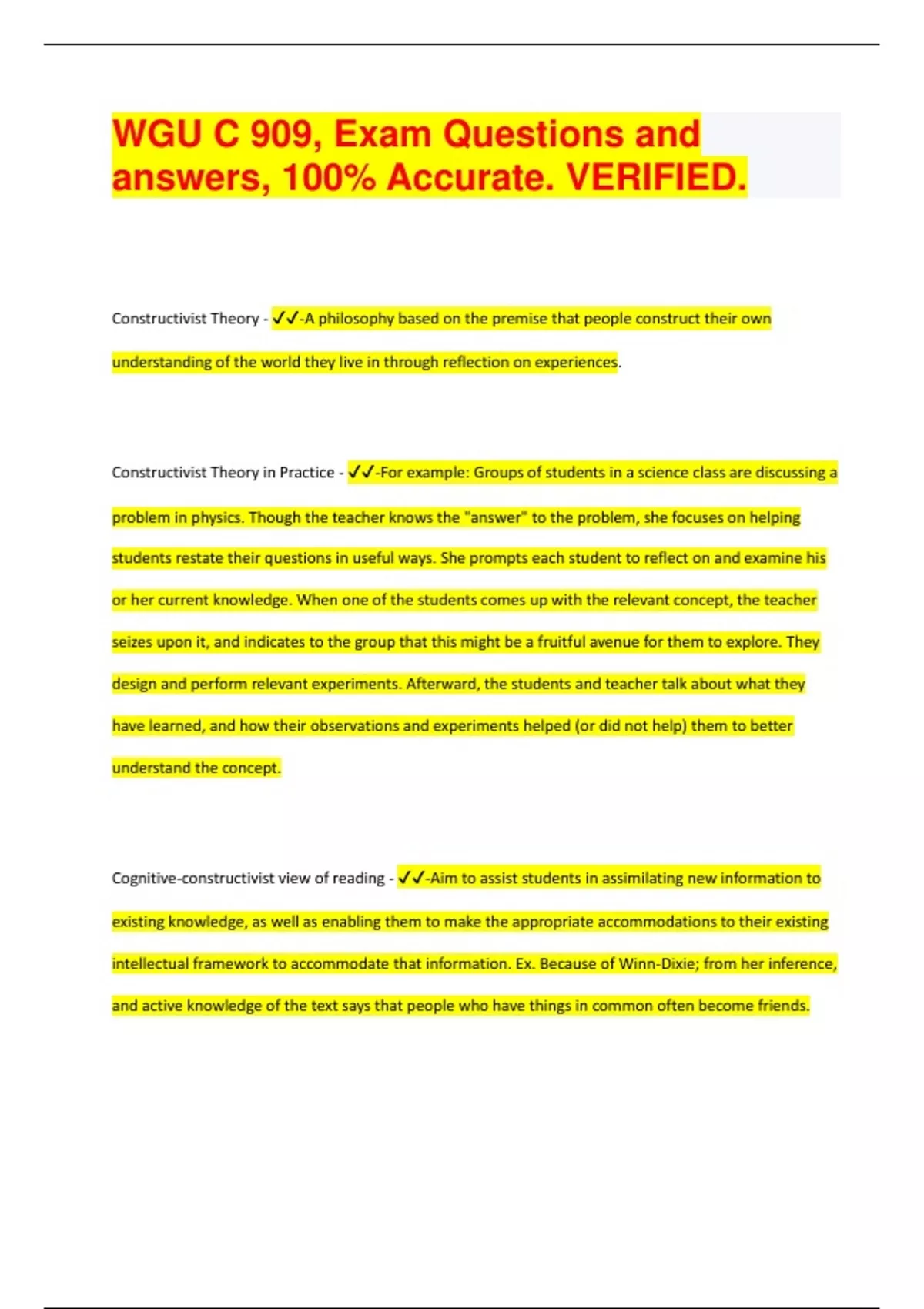 WGU C 909, Exam Questions and answers, 100% Accurate. VERIFIED - WGU ...