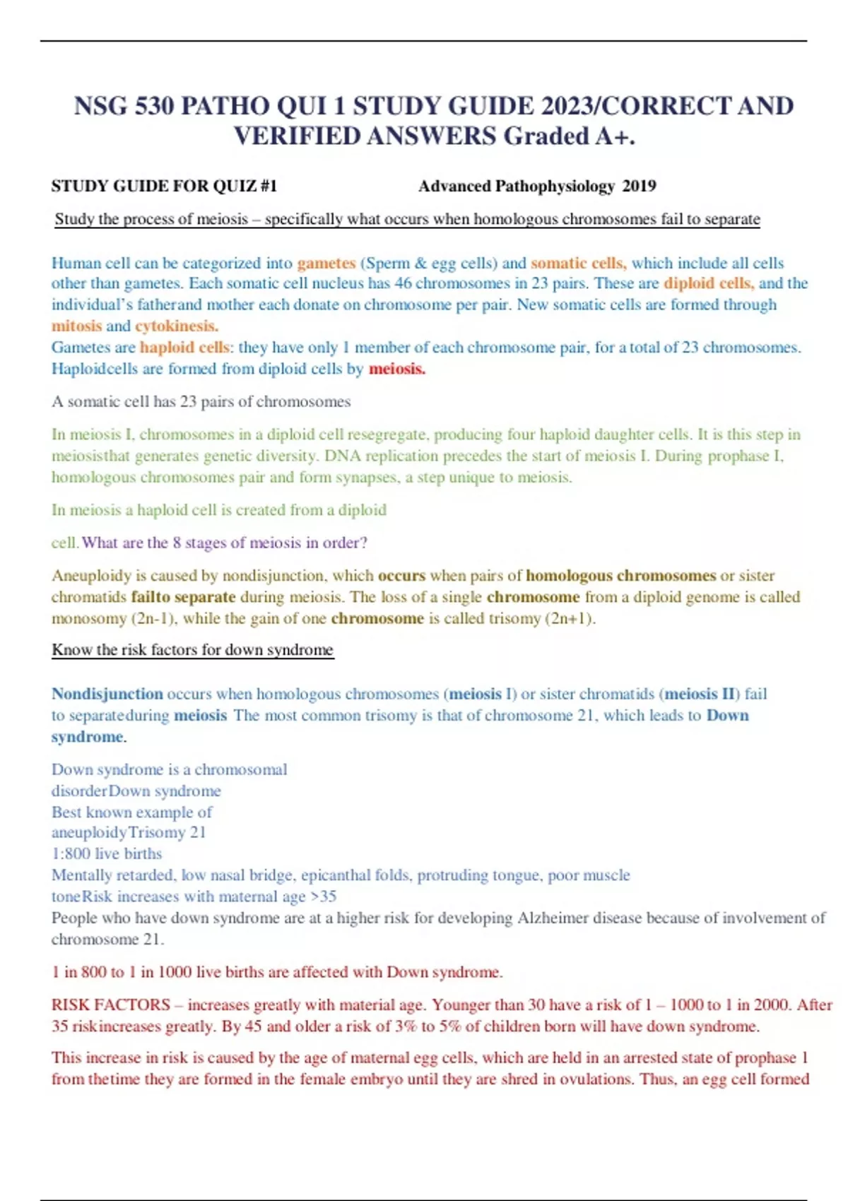 NSG 530/NU 530 PATHO QUIZ 1-4 EXAM STUDY GUIDE 2023/LATEST UPDATED WITH ...