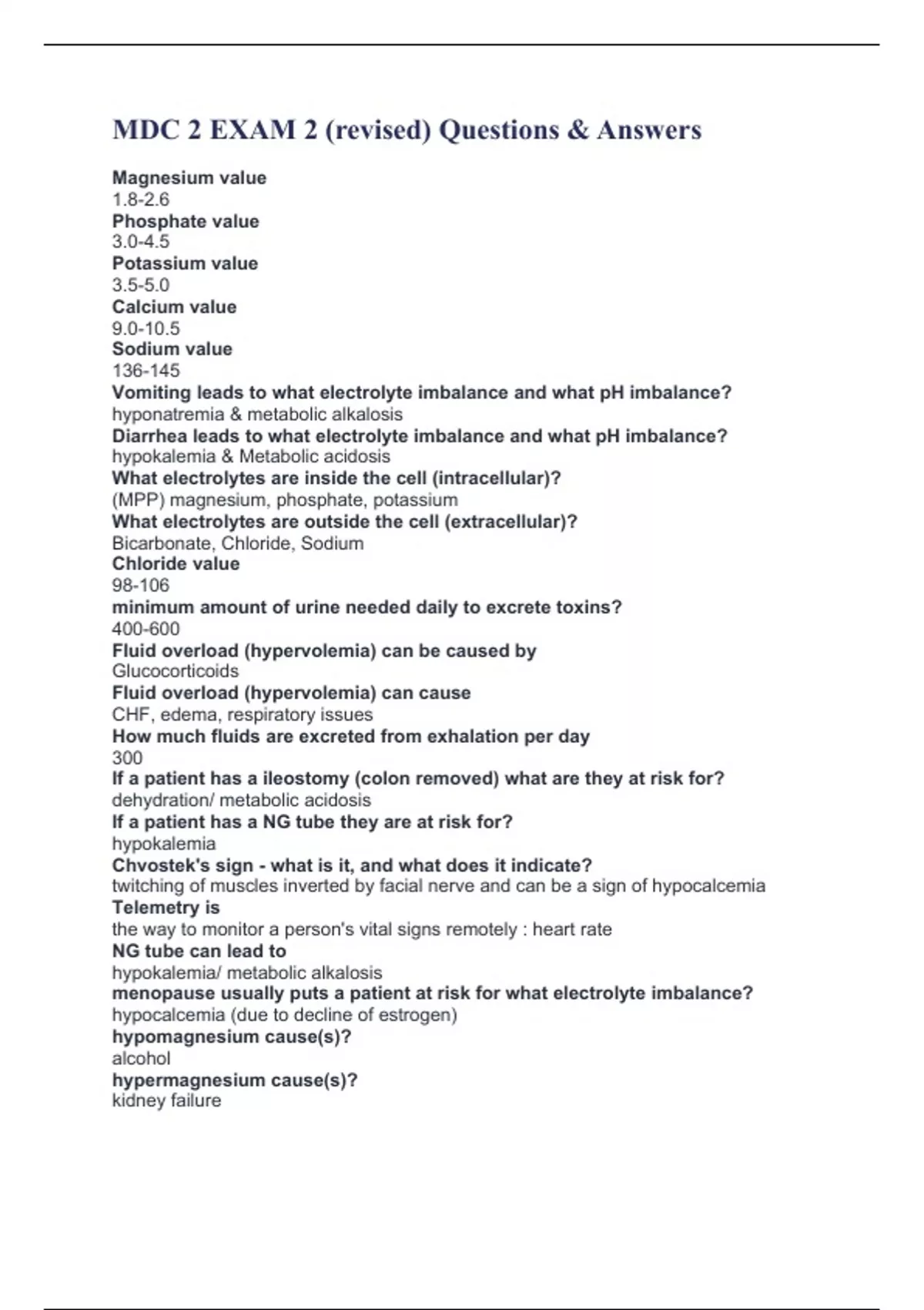 MDC 2 EXAM 2 (revised) Questions & Answers - MDC 2 - Stuvia US