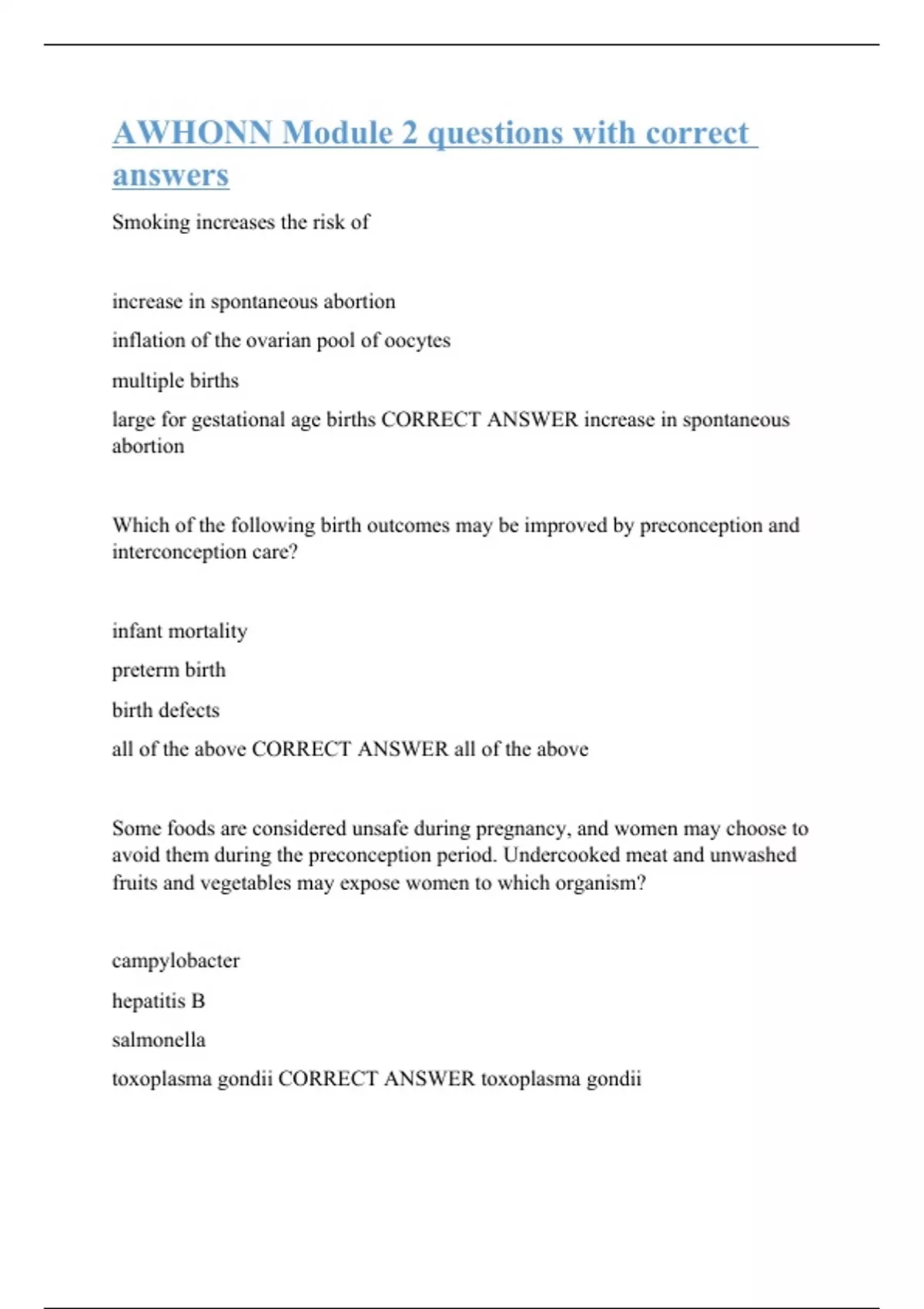 AWHONN Module 2 Questions And Answers With Complete Solutions - POEP ...