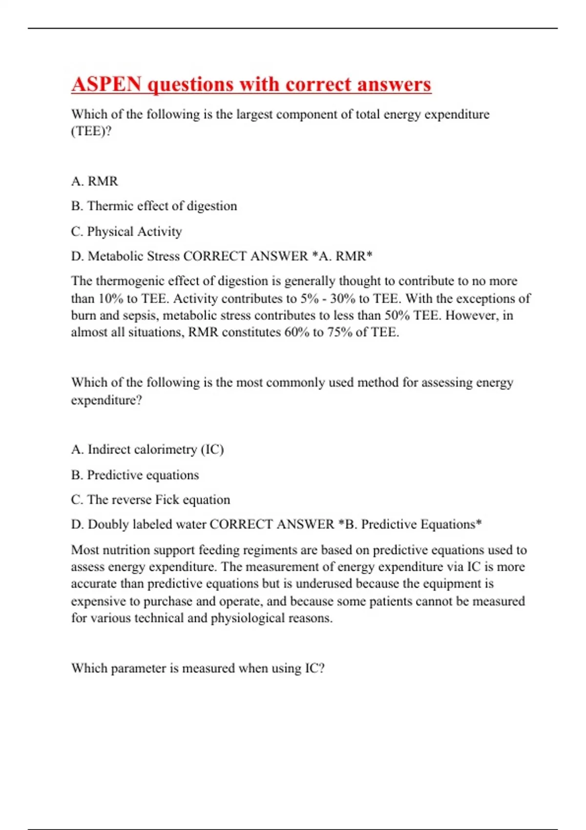 ASPEN questions with correct answer WITH COMPLETE SOLUTIONS - FASPEN ...