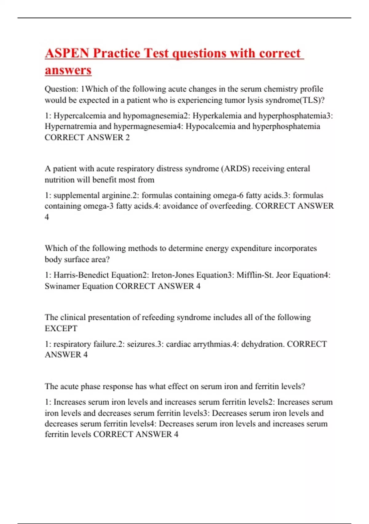 ASPEN Practice Test questions with correct answers WITH COMPLETE ...