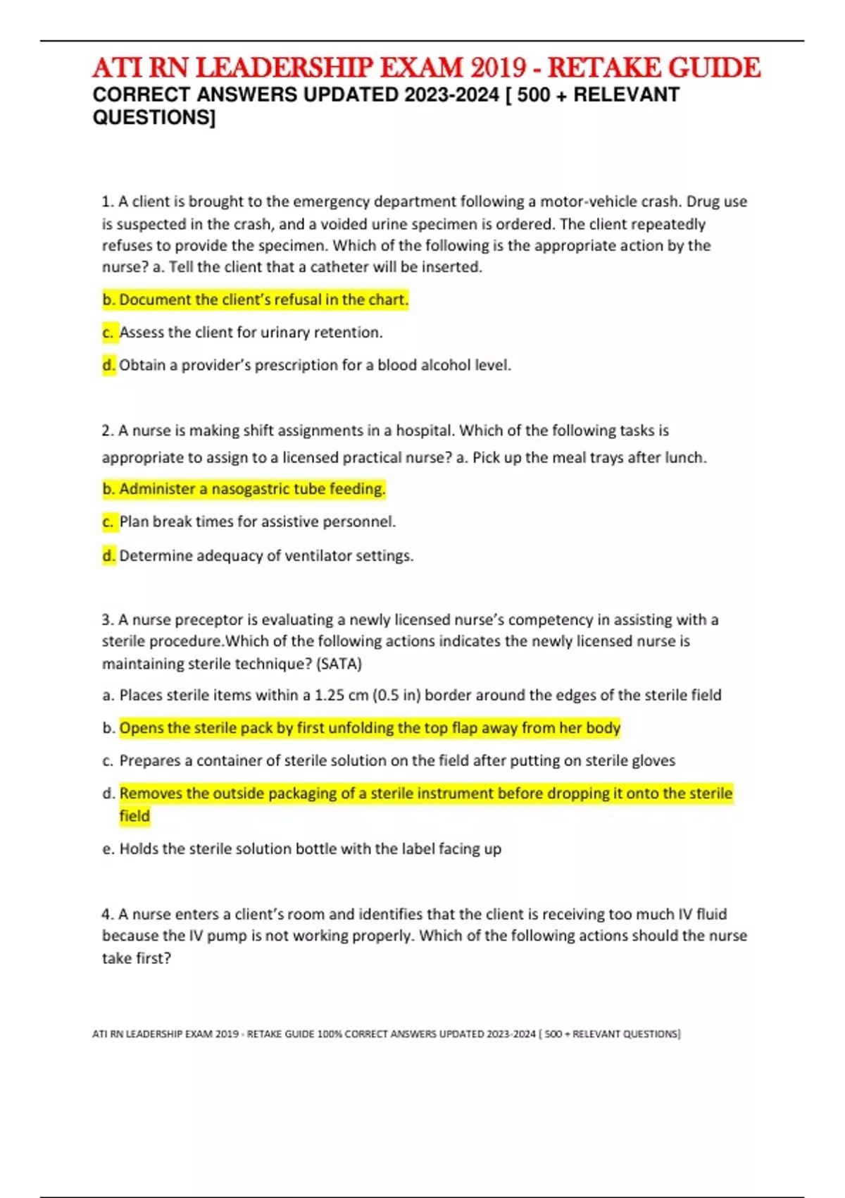 ATI RN LEADERSHIP EXAM 2019 - RETAKE GUIDE CORRECT ANSWERS UPDATED ...