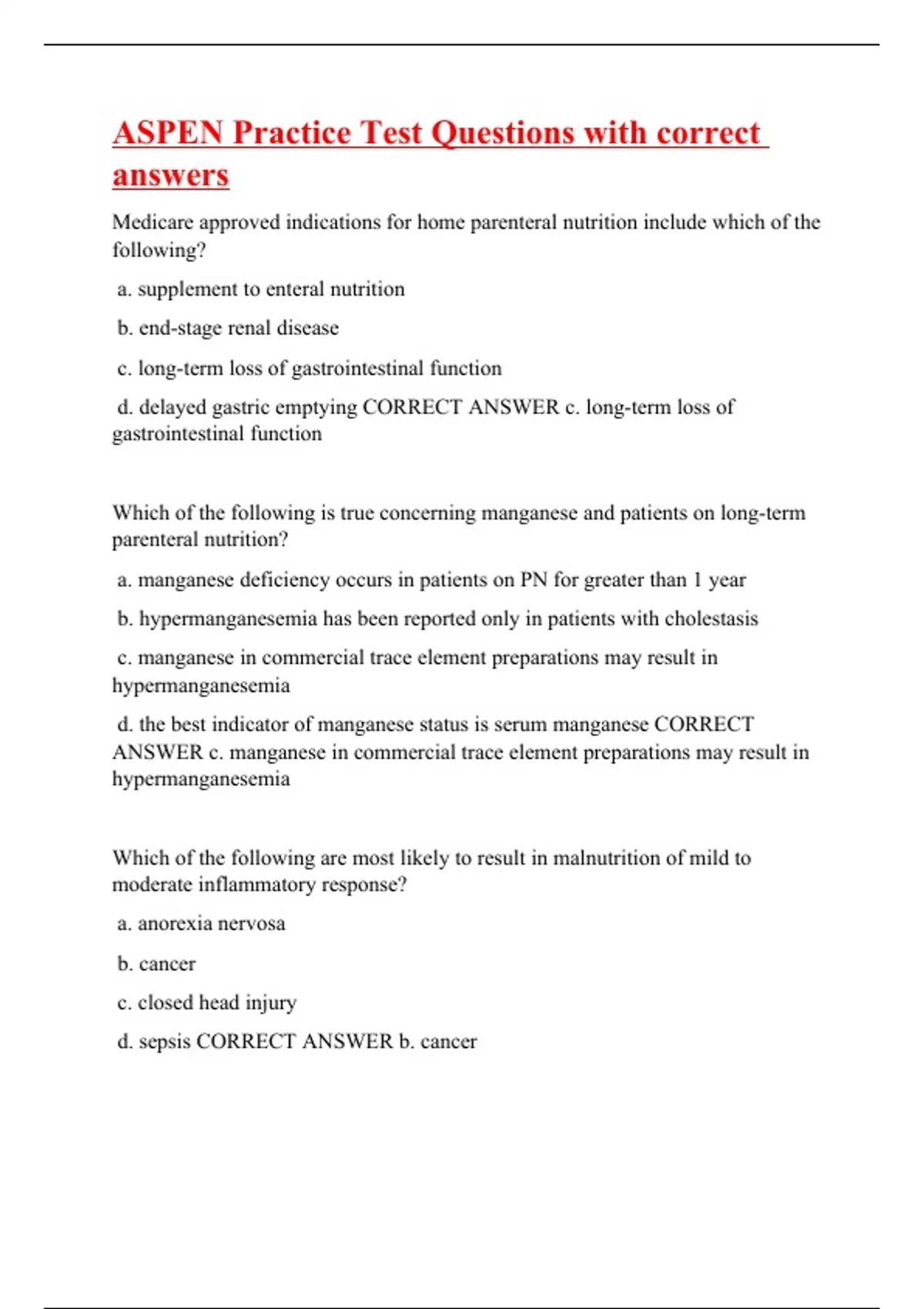 ASPEN Practice Test Questions with correct answer WITH COMPLETE ...