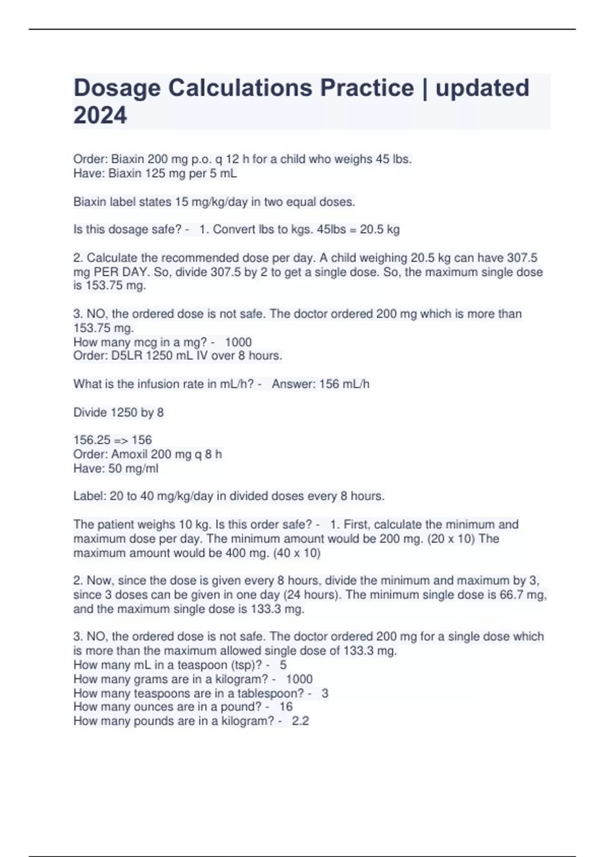 Dosage Calculations Practice | updated 2024 - Dosage Calculations ...