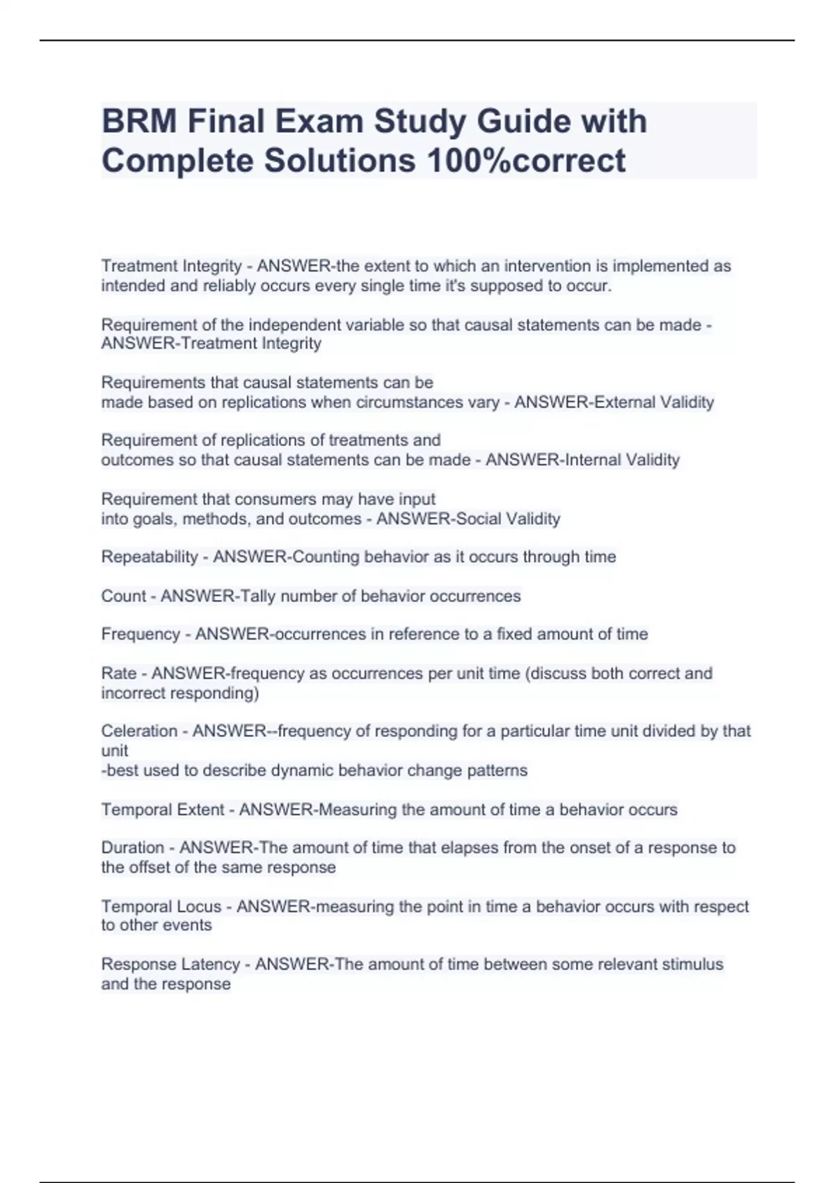 BRM Final Exam Study Guide with Complete Solutions 100%correct - BRM - Stuvia US