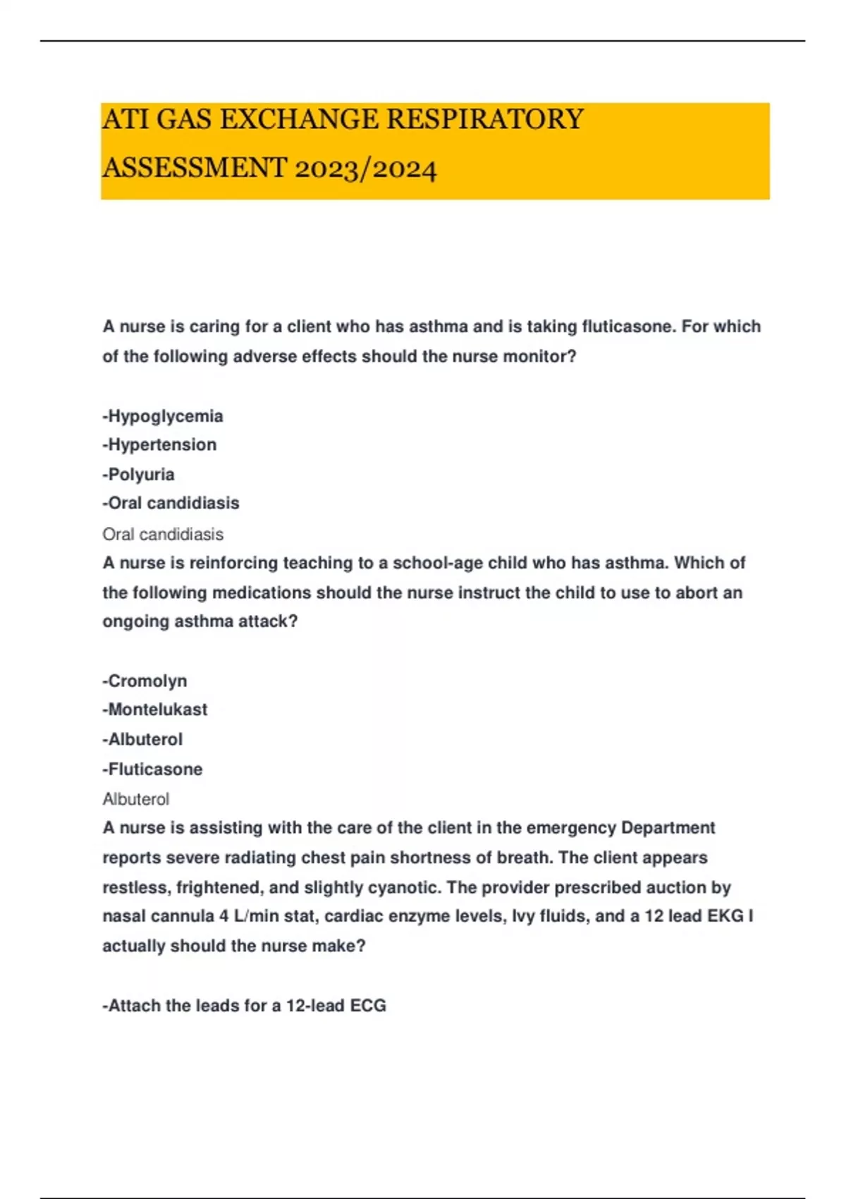 ATI GAS EXCHANGE RESPIRATORY ASSESSMENT 2023/2024 - ATI GAS EXCHANGE ...