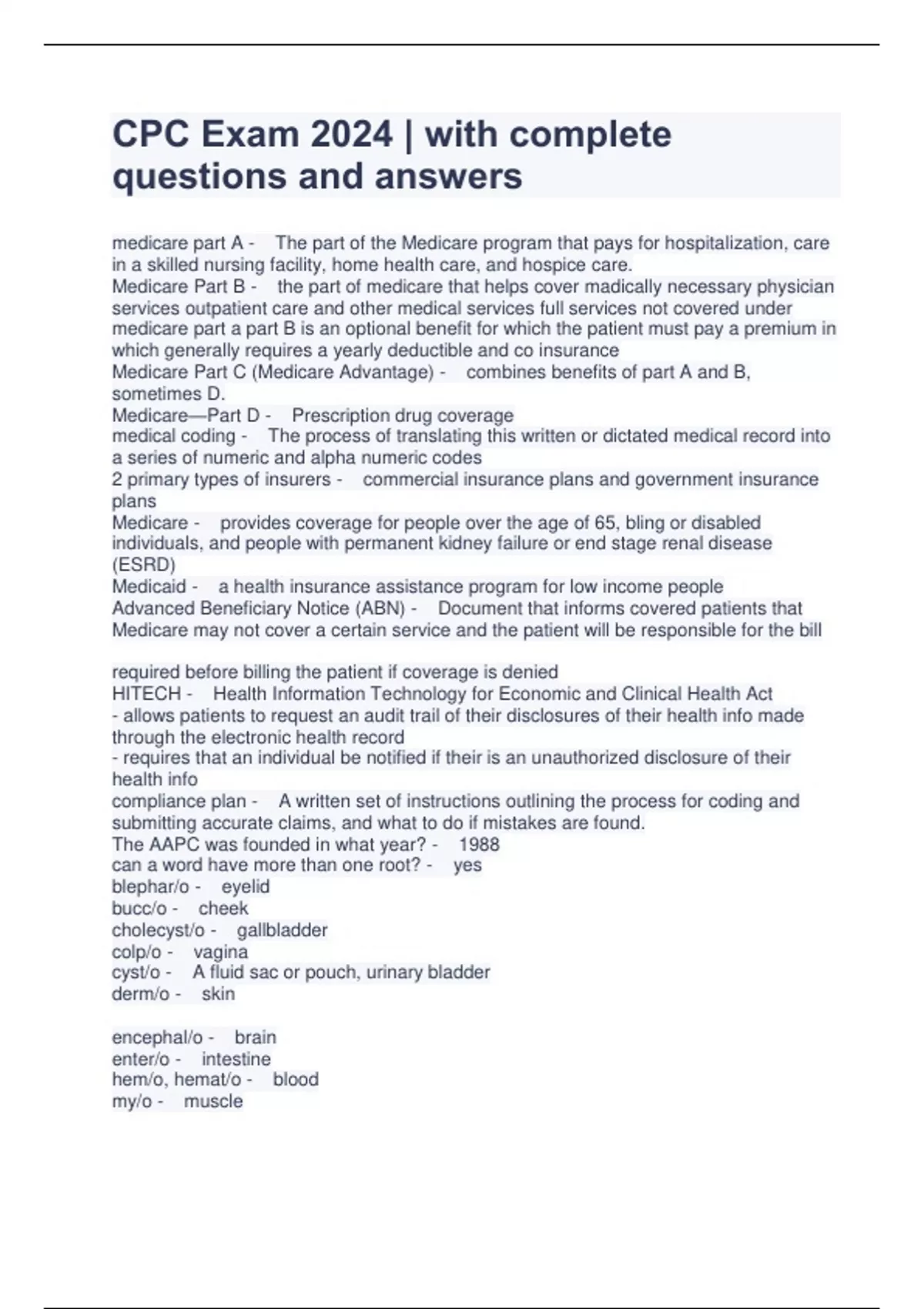 CPC Exam 2024 | with complete questions and answers - CPC - Stuvia US