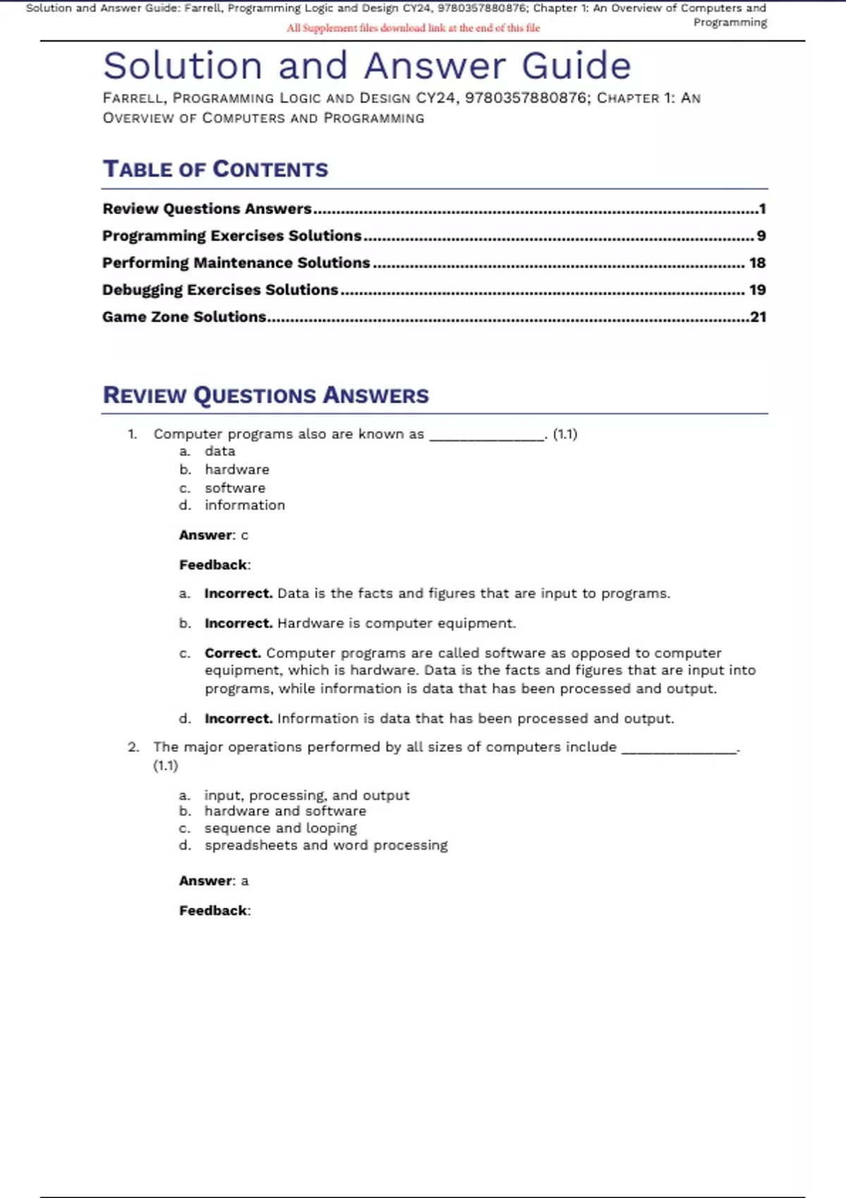 Programming Logic & Design 10th Edition By Joyce Farrell (Solutions ...