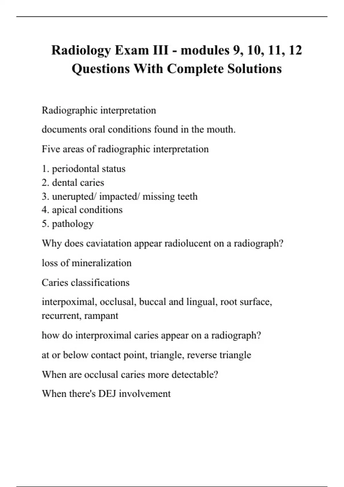 Radiology Exam III - modules 9, 10, 11, 12 Questions With Complete ...