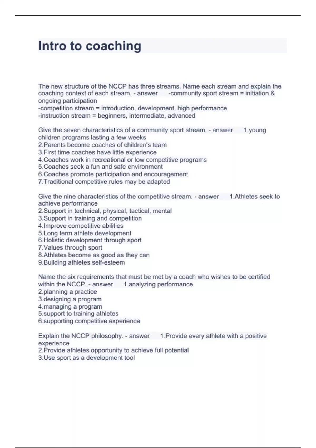 Intro to coaching Questions with solutions 2023 - NCCP - Stuvia US