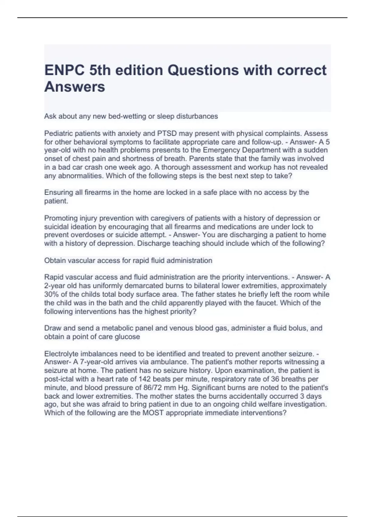 ENPC 5th edition Questions with correct Answers - ENPC - Stuvia US