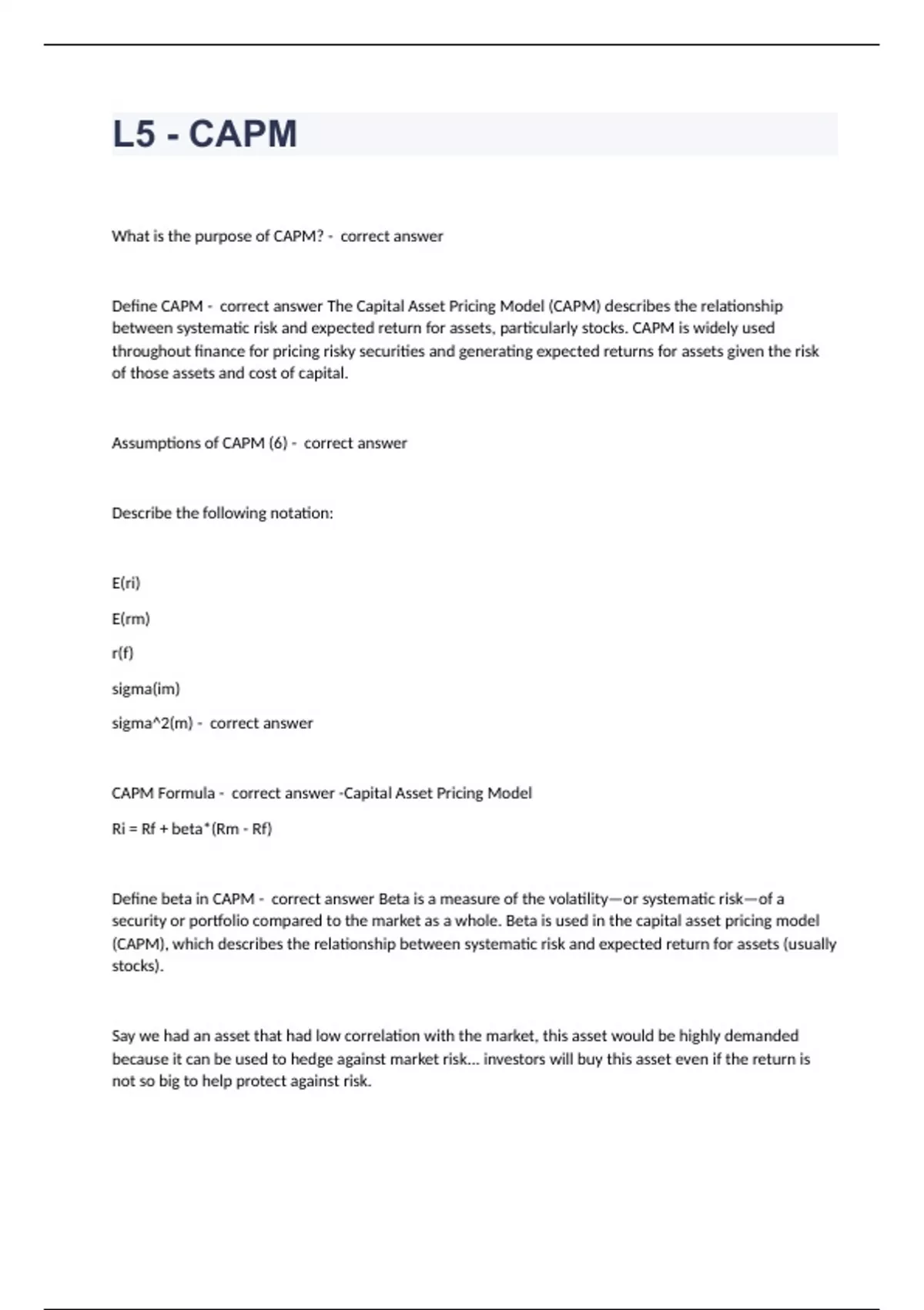 L5 - CAPM Question and answers 100% correct 2023/2024 - CAMP - Stuvia US