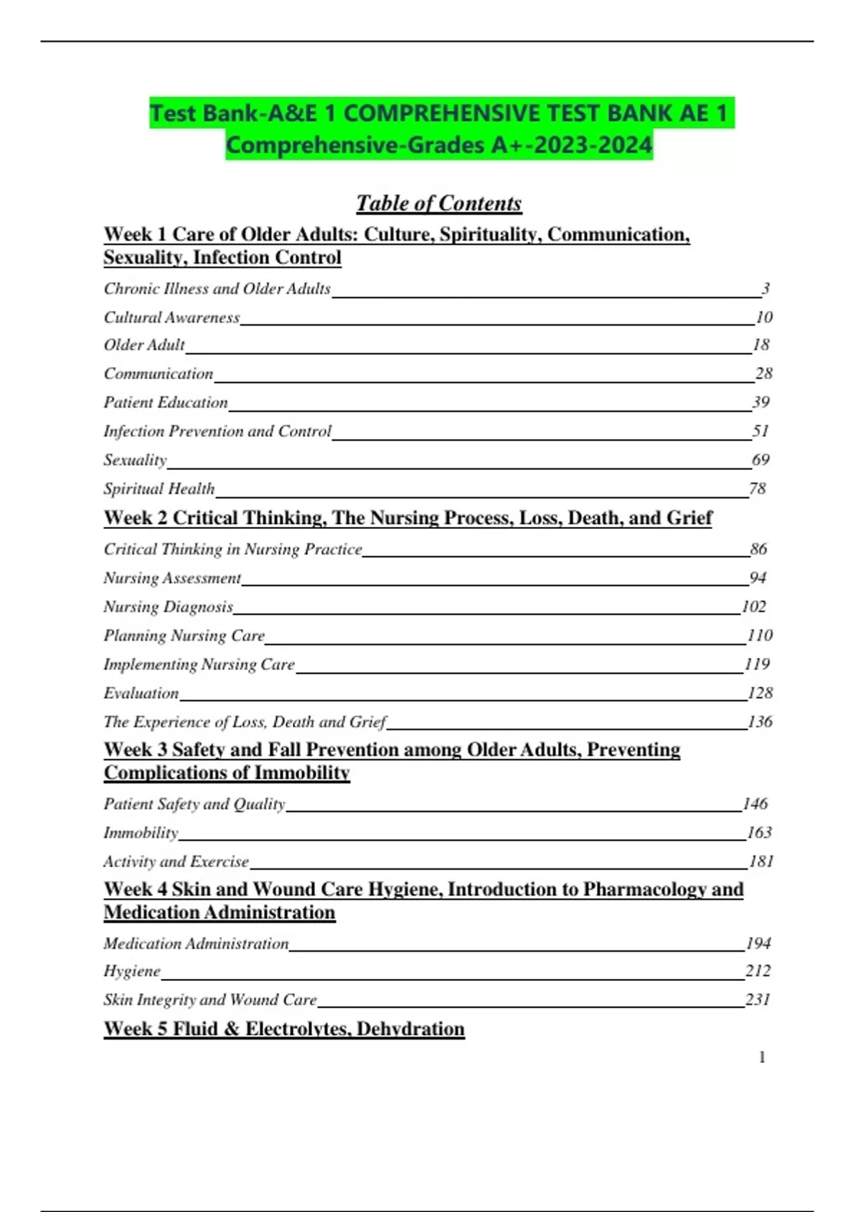 Test Bank-A&E 1 COMPREHENSIVE TEST BANK AE 1 Comprehensive-Grades A+ ...