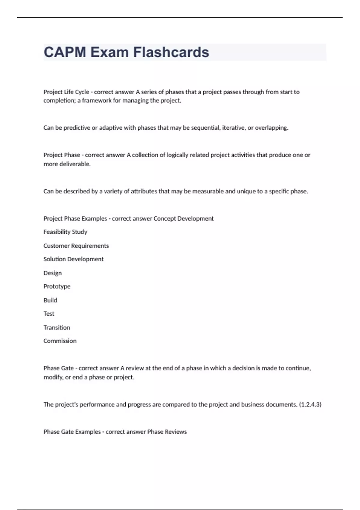 CAPM Exam Flashcards Question and answers rated A+ 2023/2024 - CAMP ...