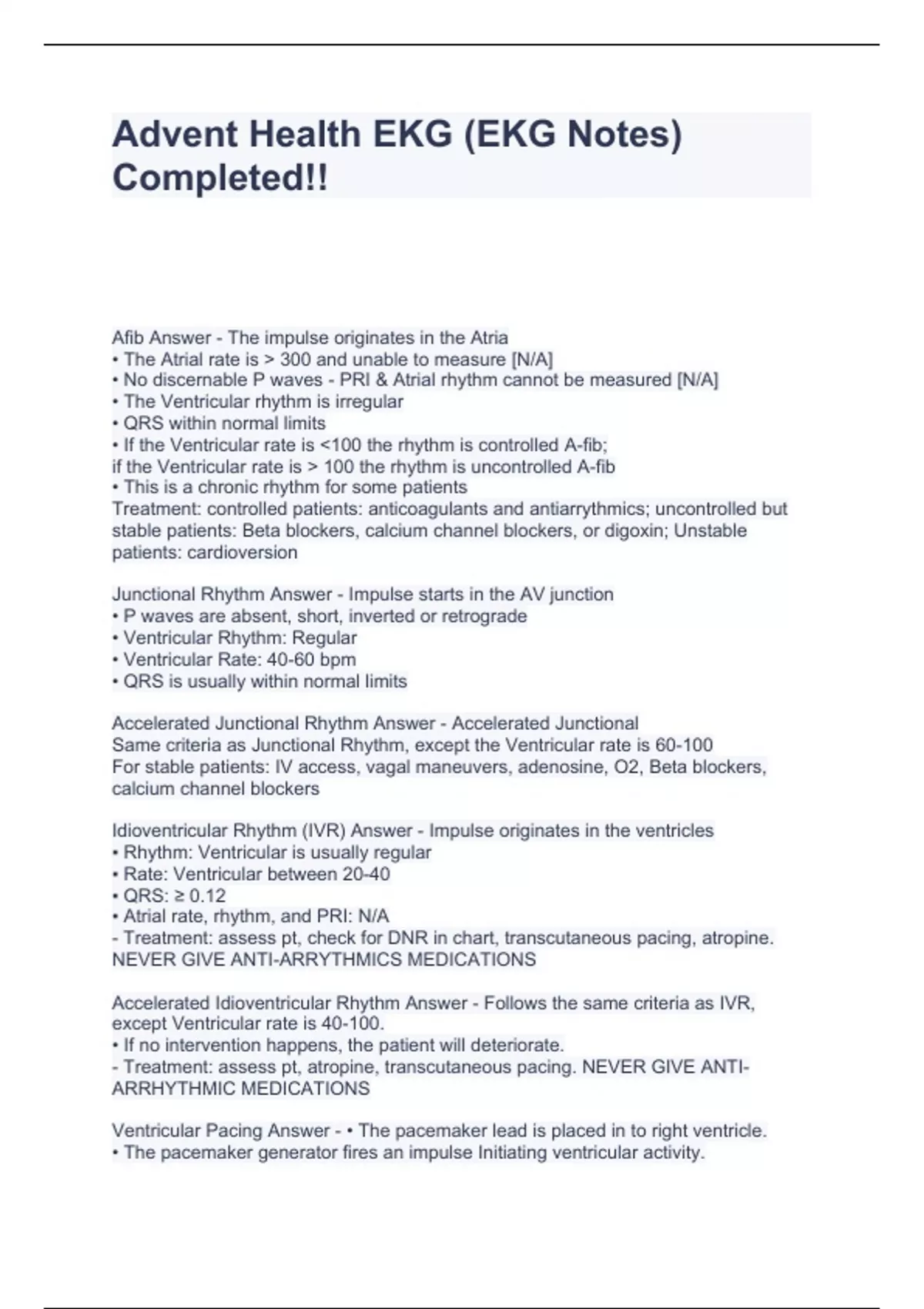 Advent Health EKG (EKG Notes) Completed!! - Advent Health - Stuvia US