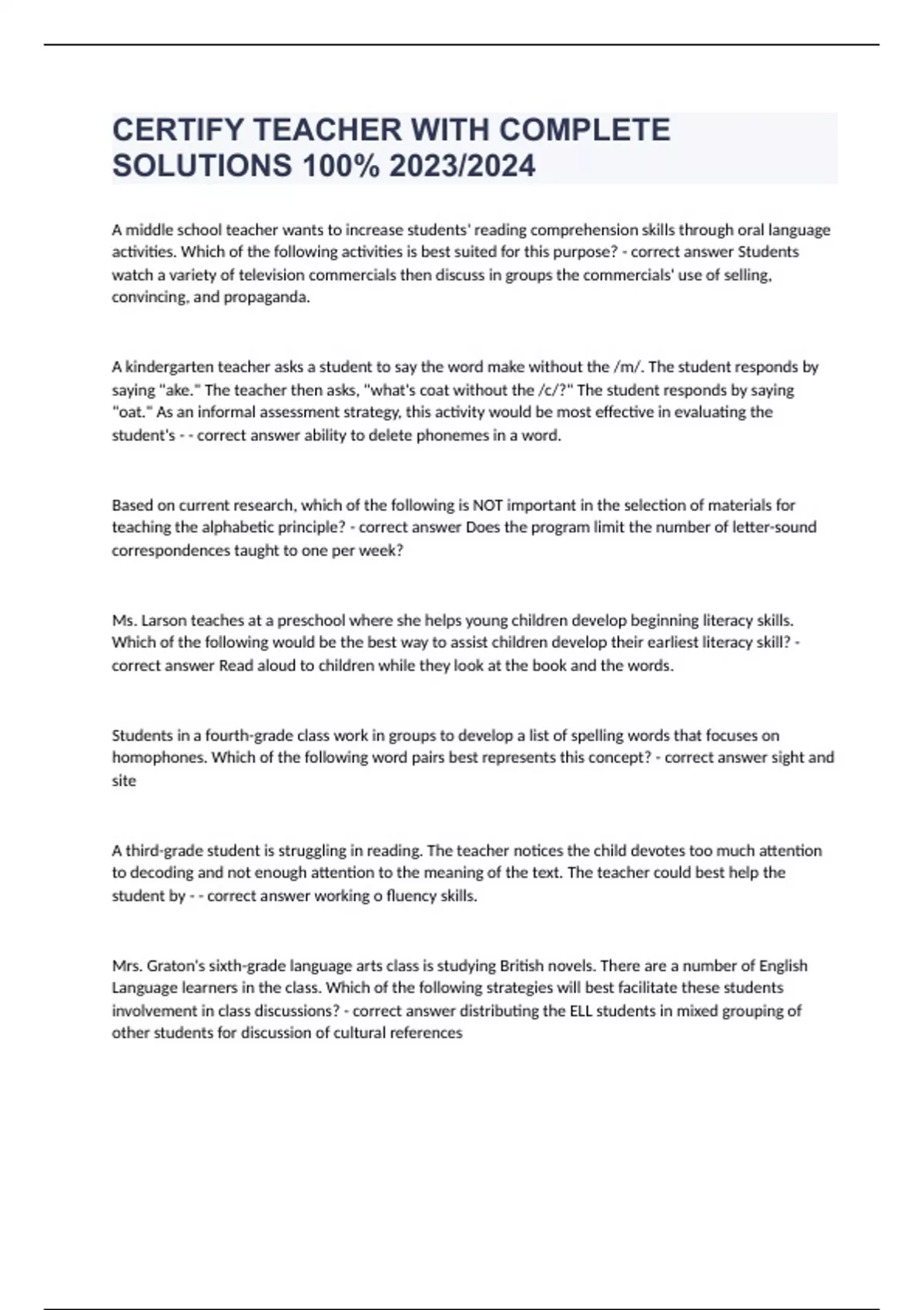 CERTIFY TEACHER WITH COMPLETE SOLUTIONS 100% 2023/2024 - Mississippi ...