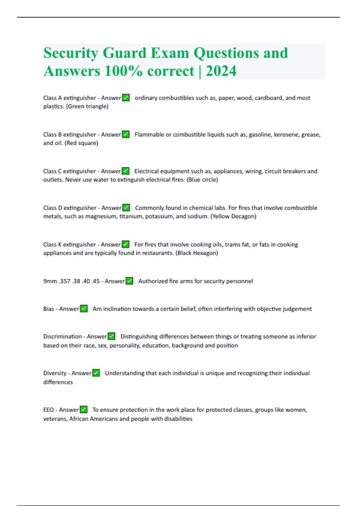 Security Guard Exam Questions and Answers 100% correct | 2024 ...