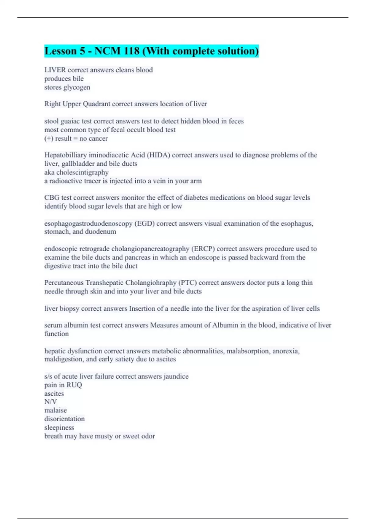 Lesson 5 - NCM 118 (With complete solution) - NCM 118 - Stuvia US