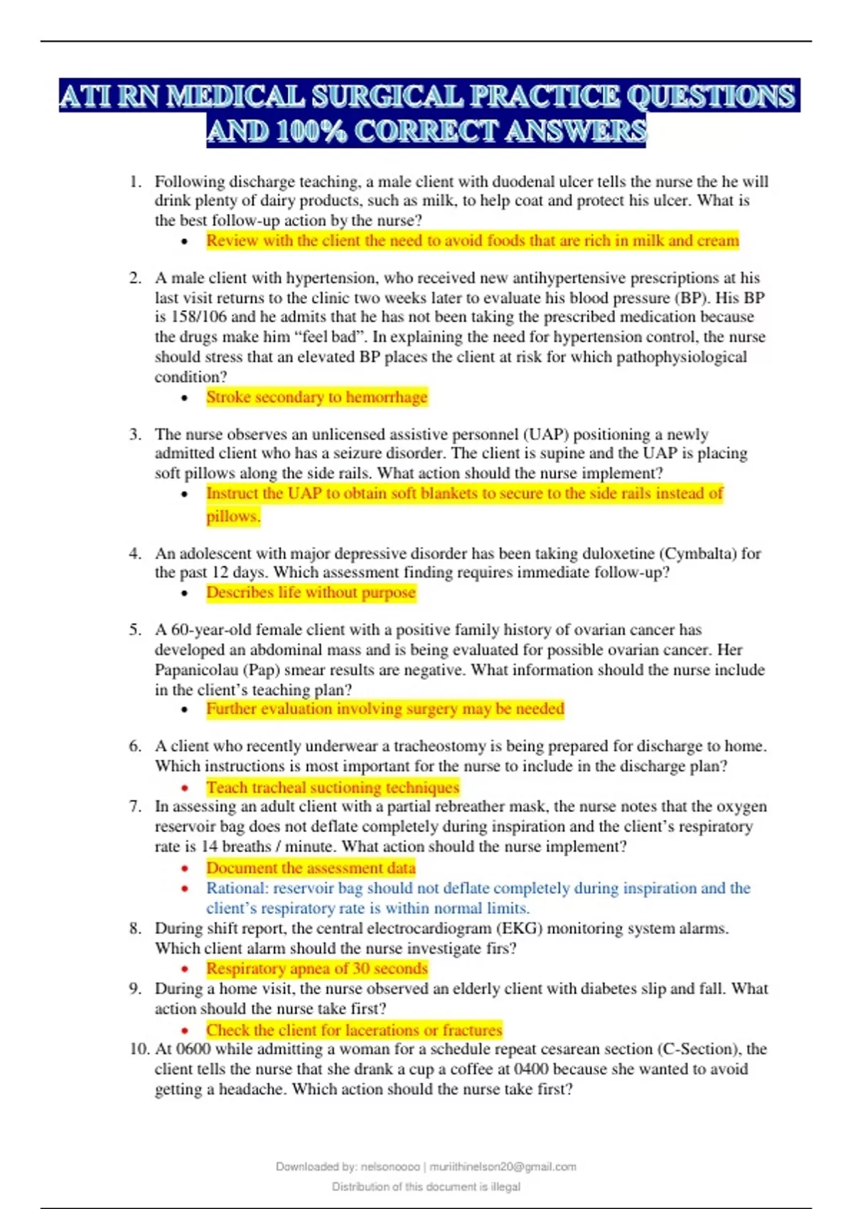 ATI RN MEDICAL SURGICAL PRACTICE QUESTIONS AND 100% CORRECT ANSWERS ...