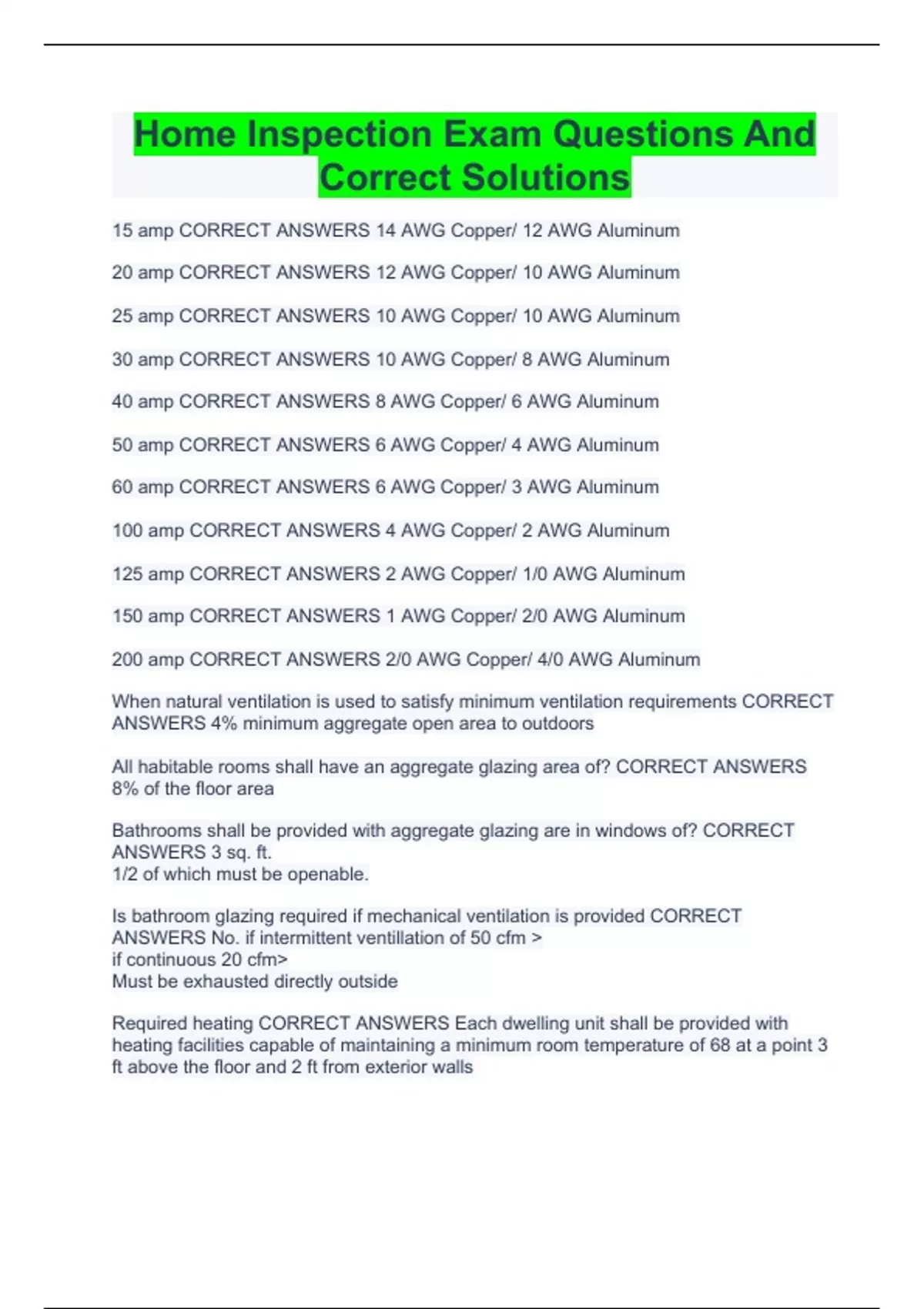 Home Inspection Exam Questions And Correct Solutions - Home inspection ...