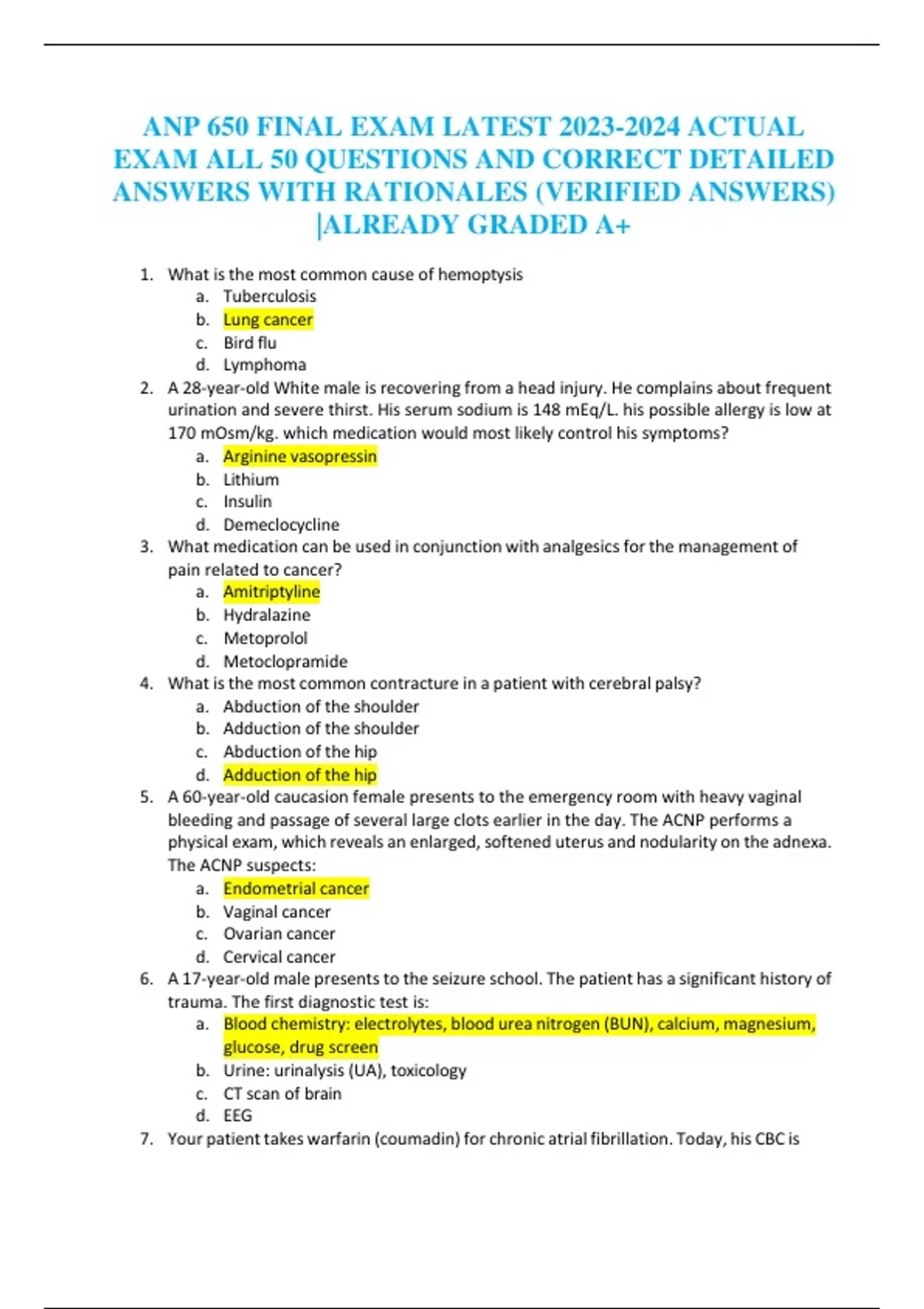 ANP 650 FINAL EXAM LATEST ACTUAL EXAM ALL 50 QUESTIONS AND CORRECT ...