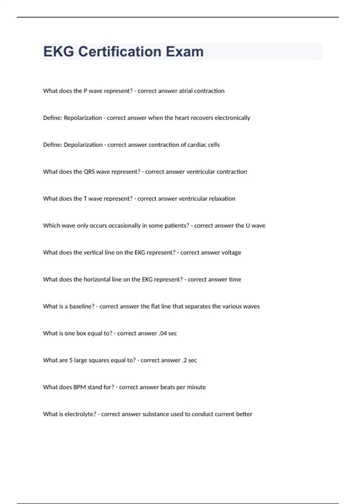 EKG Certification Exam Question and answers 100% correct 2023/2024 ...