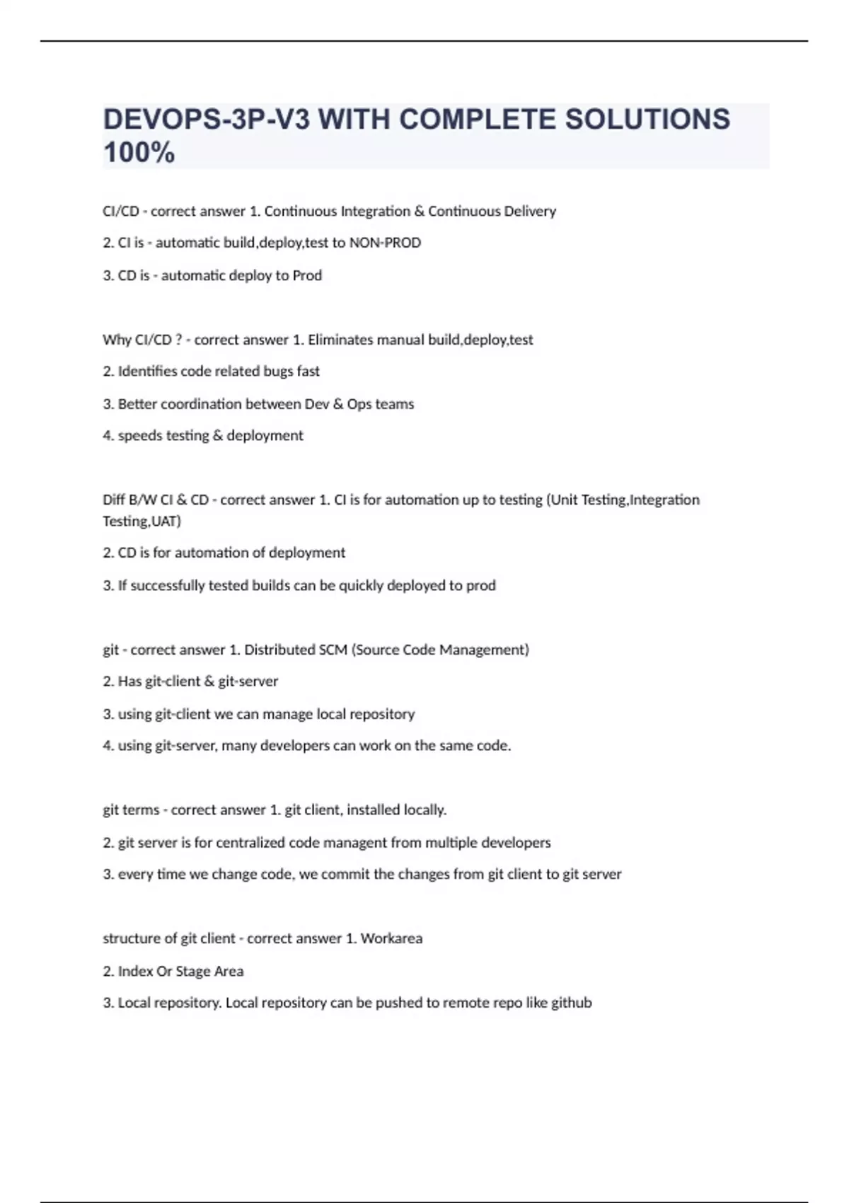 DEVOPS-3P-V3 WITH COMPLETE SOLUTIONS 100% - 3p - Stuvia US