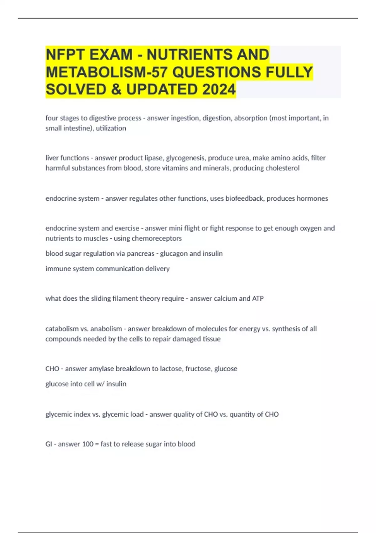 NFPT EXAM - NUTRIENTS AND METABOLISM-57 QUESTIONS FULLY SOLVED ...