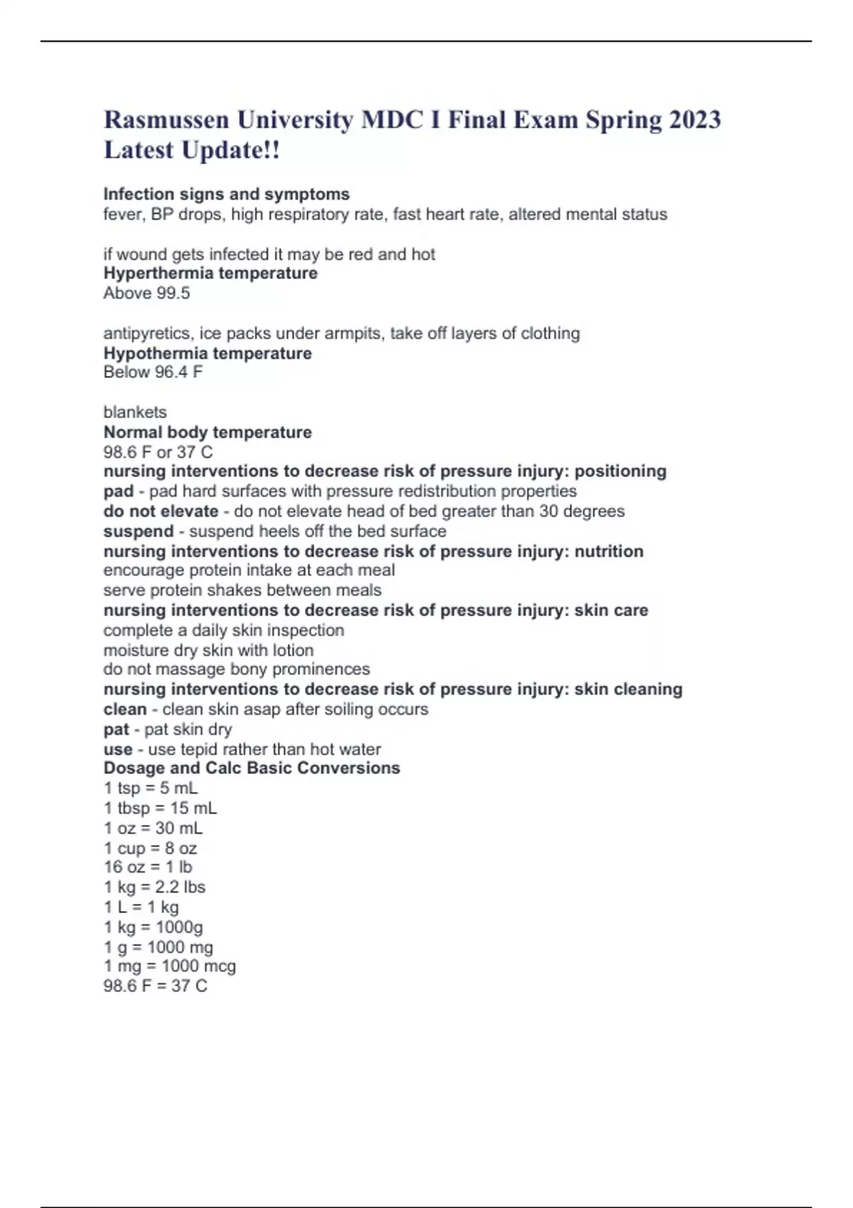 Rasmussen University MDC I Final Exam Spring 2023 Latest Update!! - MDC ...