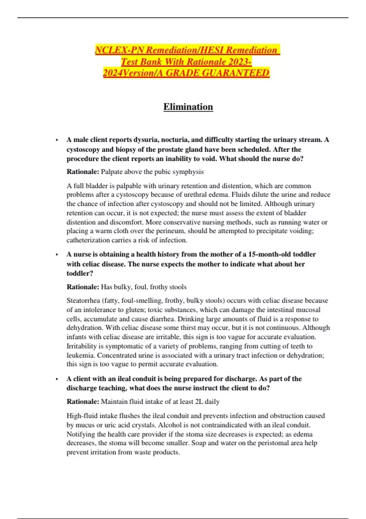 NCLEX-PN Remediation/HESI Remediation Test Bank With Rationale Version ...