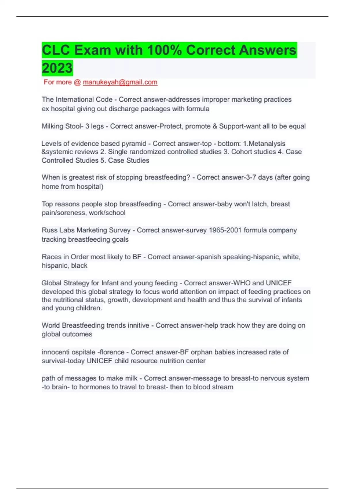 CLC EXAMS QUESTIONS WITH VERIFIED ANSWERS BUNDLE 2024/2025 - Stuvia US