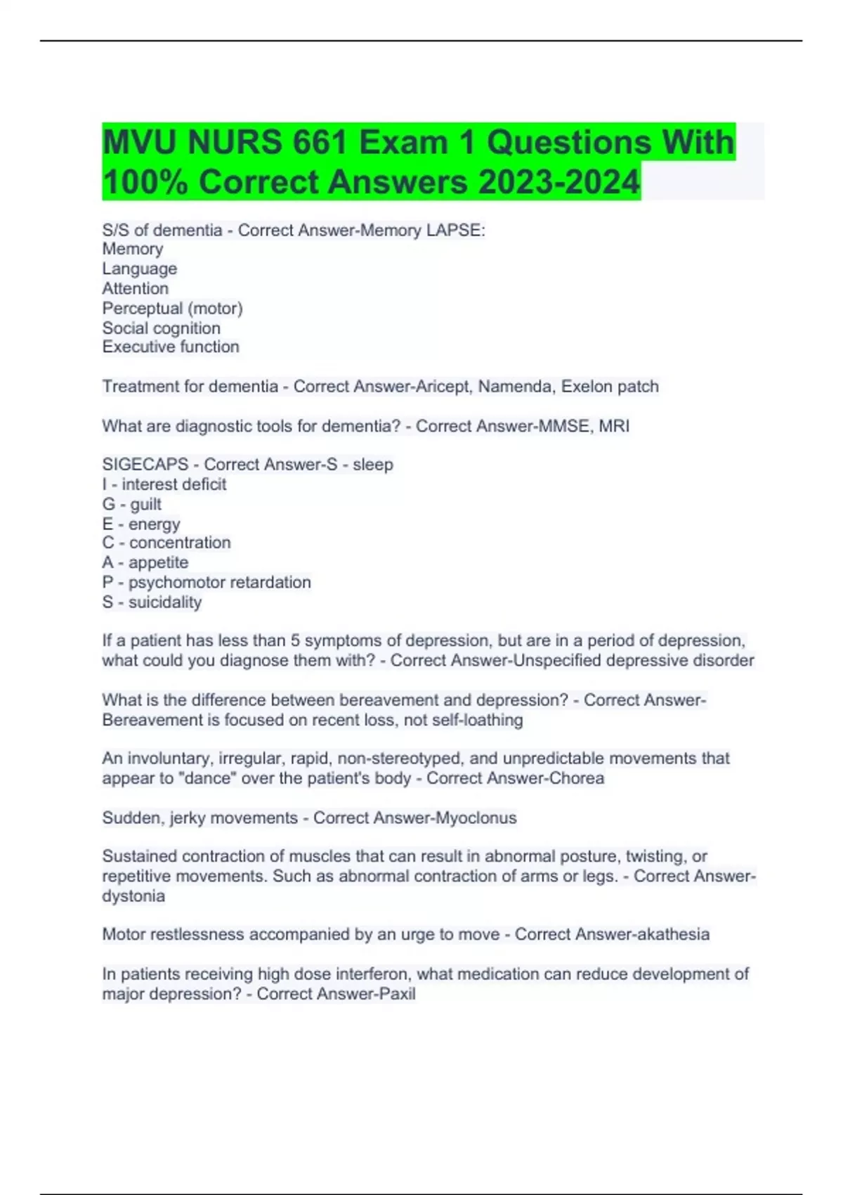 Mvu Nurs 661 Exam 1 Questions With 100 Correct Answers Mvu Nurs 661 Stuvia Us