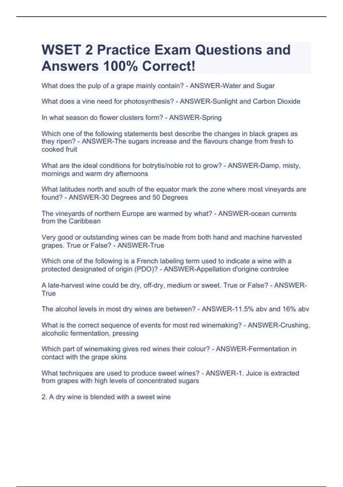 WSET 2 Practice Exam Questions and Answers 100% Correct! - WSET 2 ...
