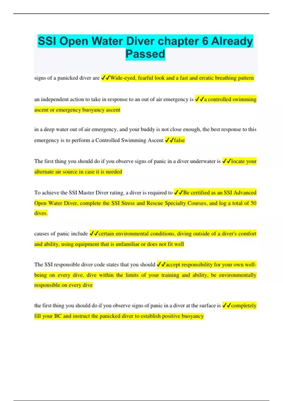 SSI Open Water Diver chapter 6 Already Passed - Ssi scuba - Stuvia US